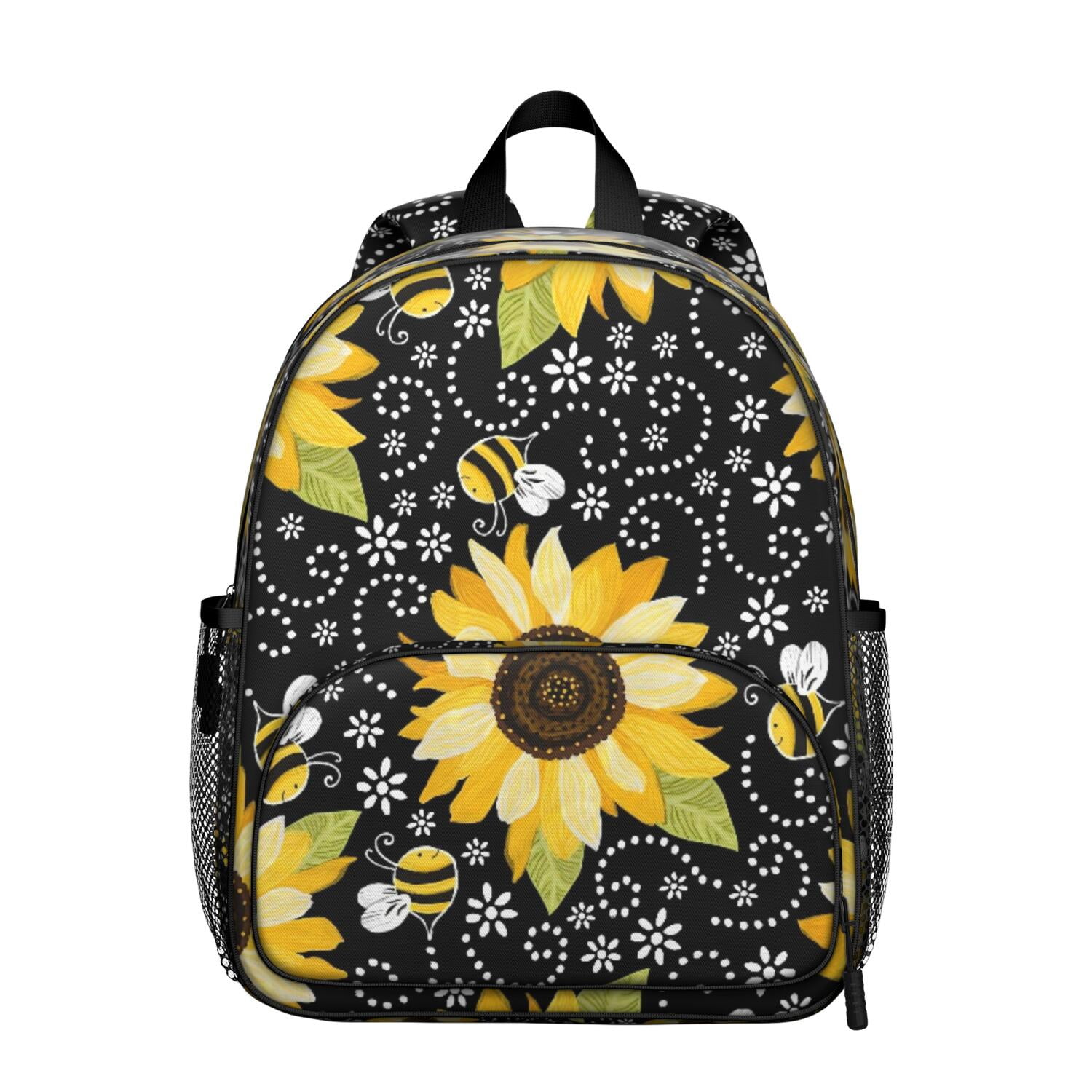 Floral and Bee Students Backpack - Rustic Yellow Sunflower and ...