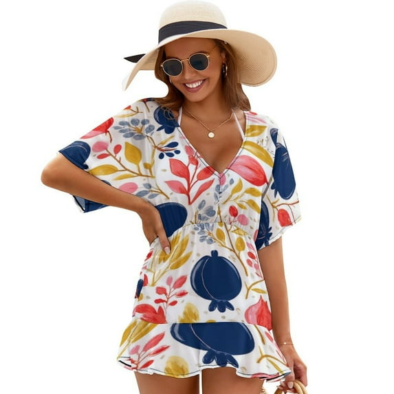 Floral Berry Navy Gold Pattern Women's Luxury Party Dress Evening Dresses Ladies Cover Ups ...