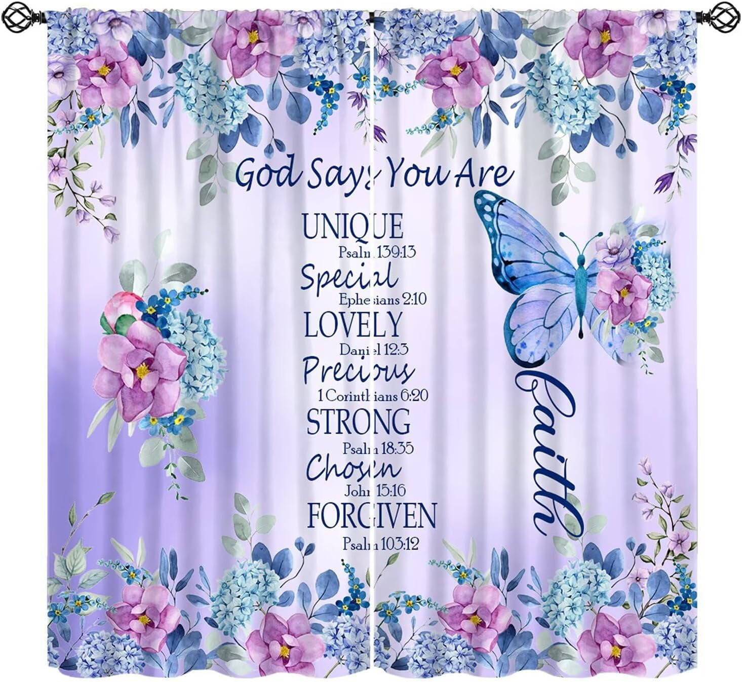 Floral Bible Verse Quotes Curtain for Girls Vintage Christian Scripture ...