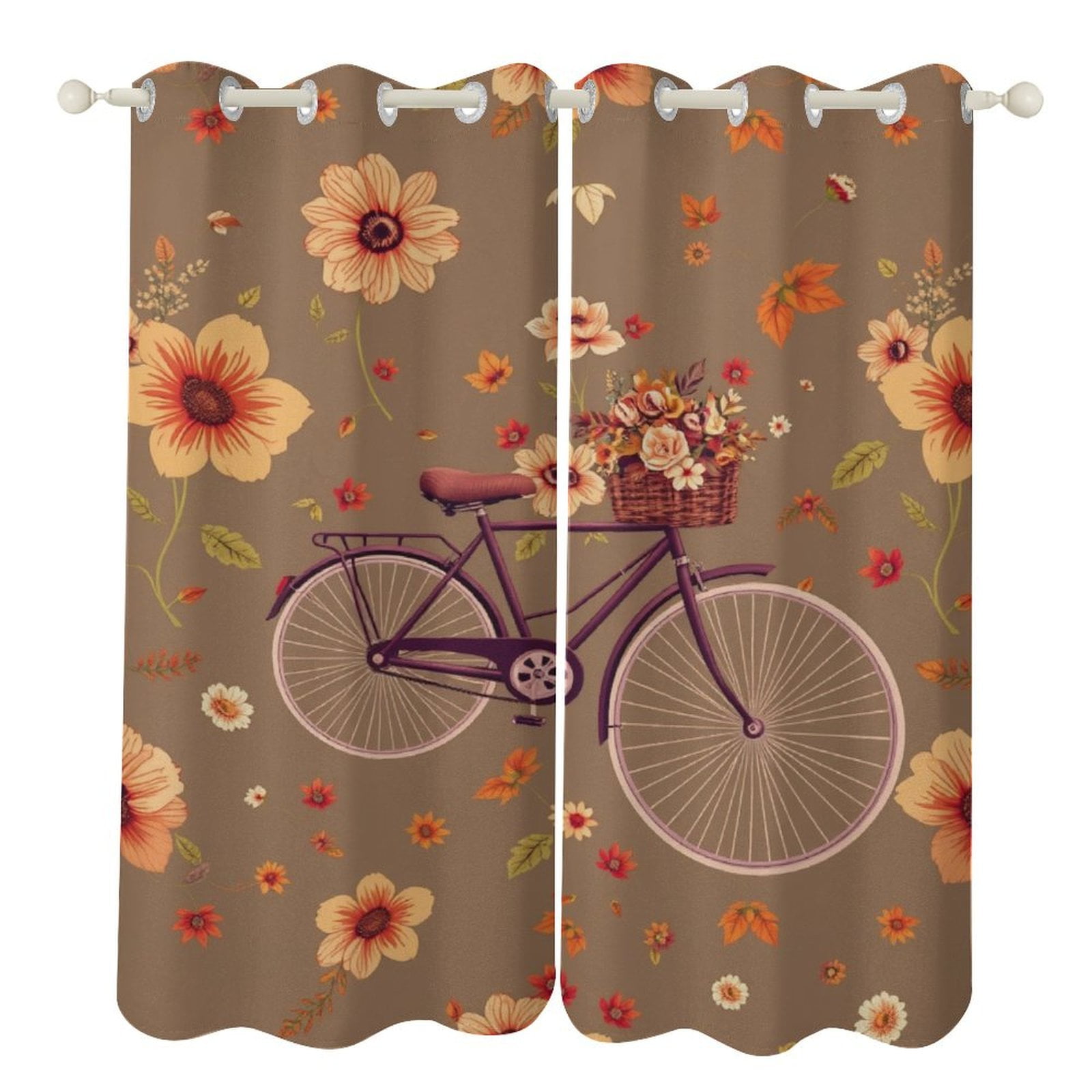 Floral Bicycle Autumn Romance Curtain for Living Room Bedroom Set ... Floral Bicycle Autumn Romance Curtain for Living Room Bedroom Set ...