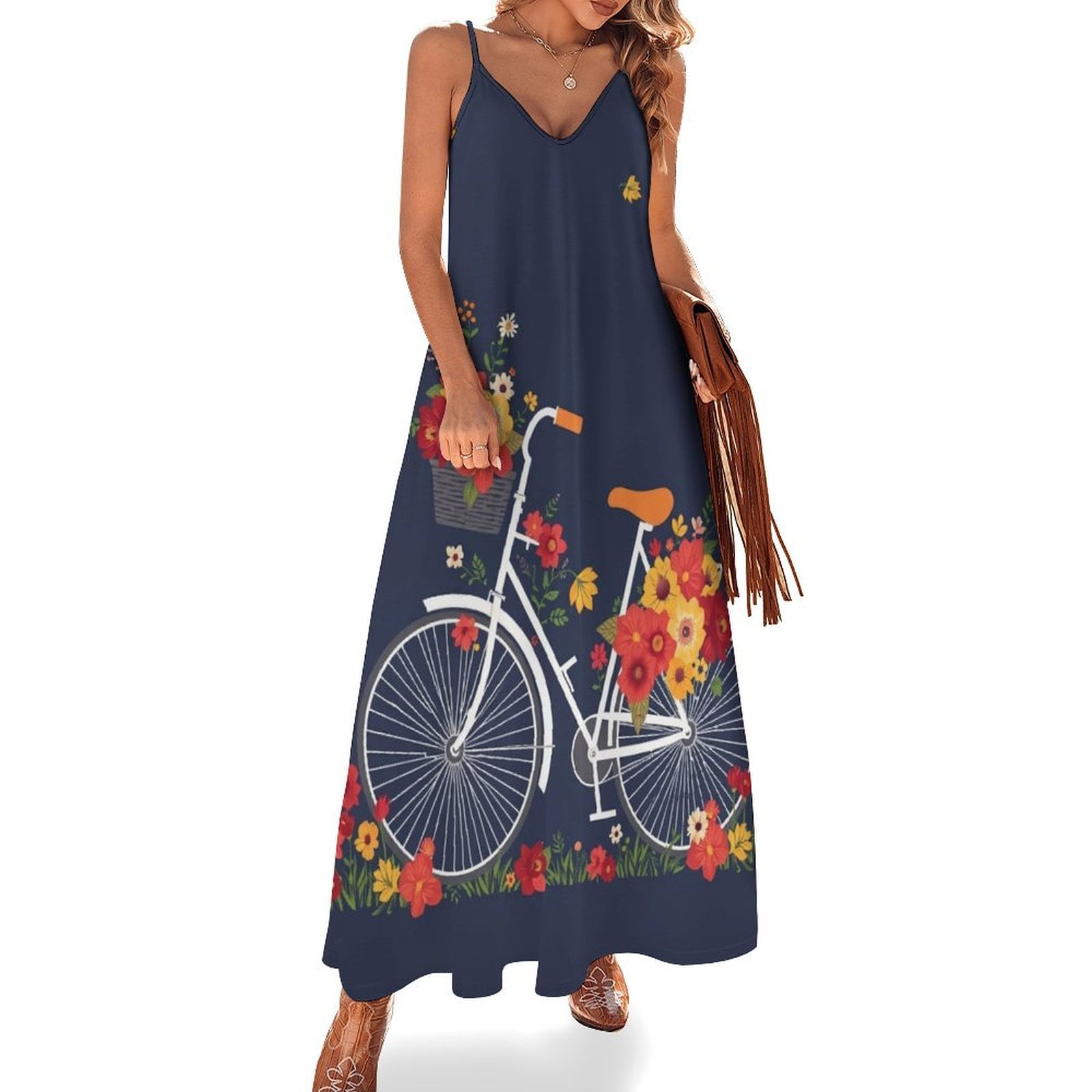 Floral Bicycle Design Sleeveless Dress Beach Outfits for Women Luxury Dress Dress Women Party ...