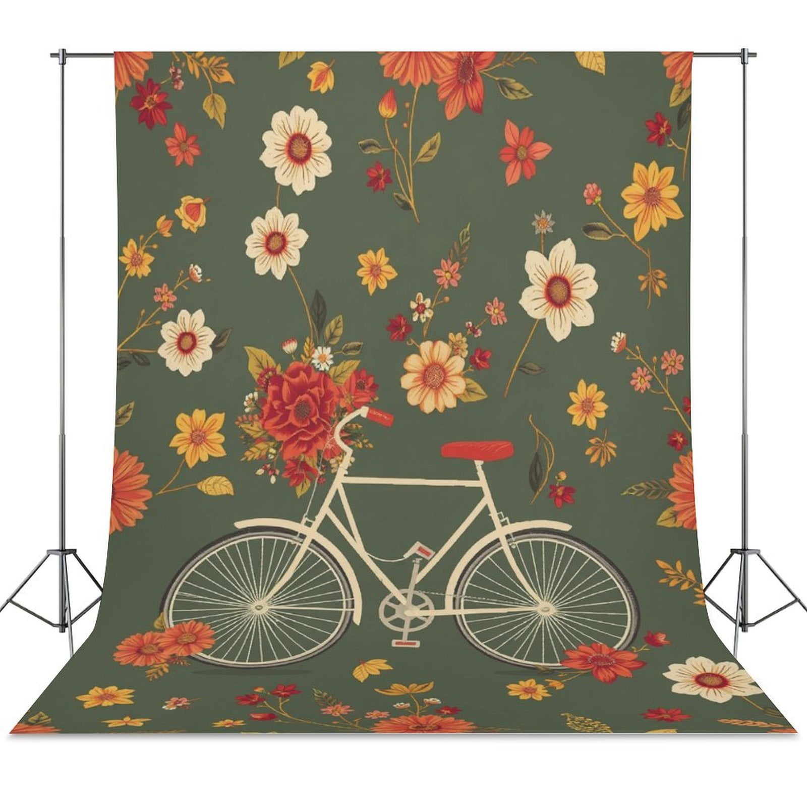 Floral Bicycle Pattern Backdrop Baby Shower Newborn Portrait Girl Boy ...