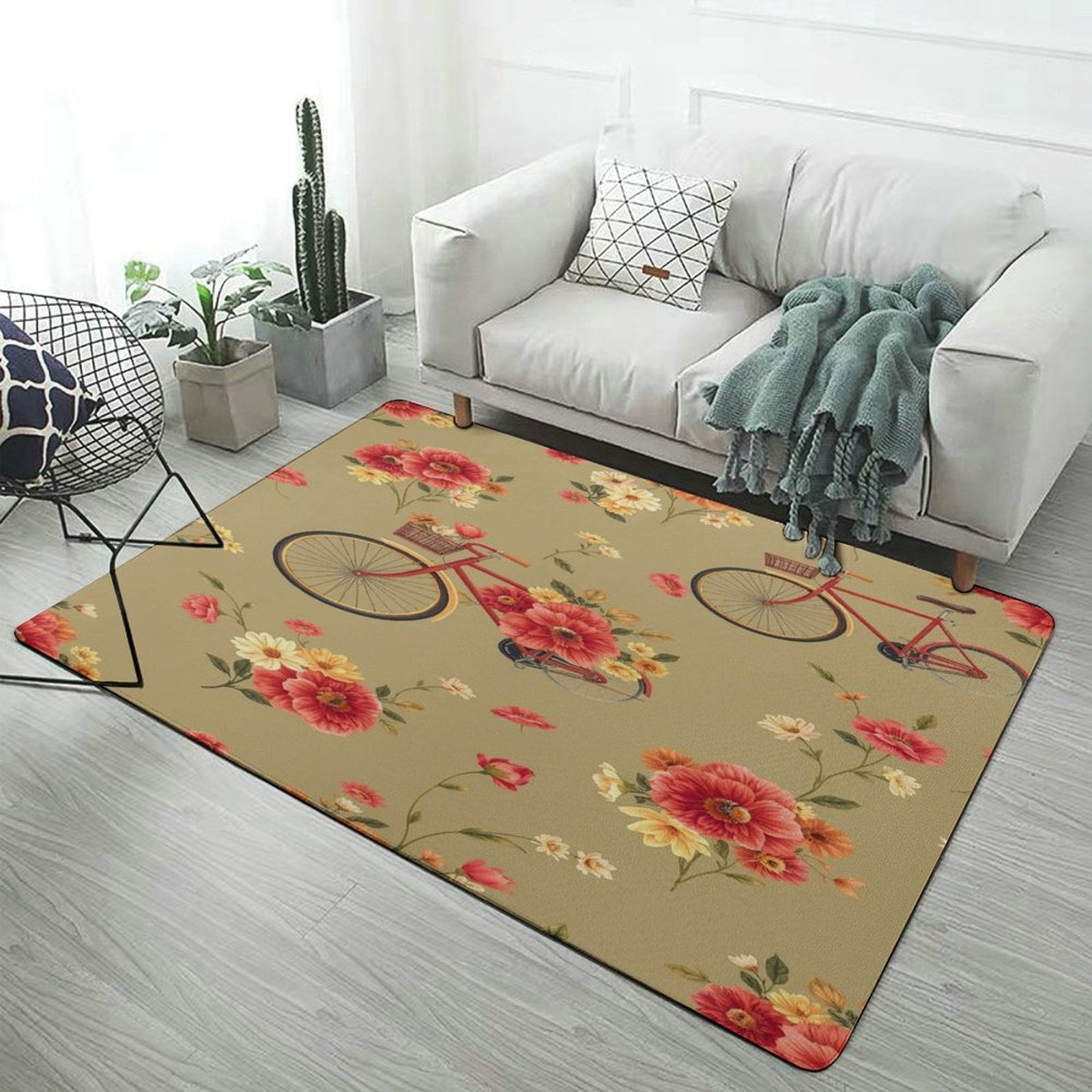 Floral Bicycle Pattern Light Luxury Home Carpets Living Room Ration ...