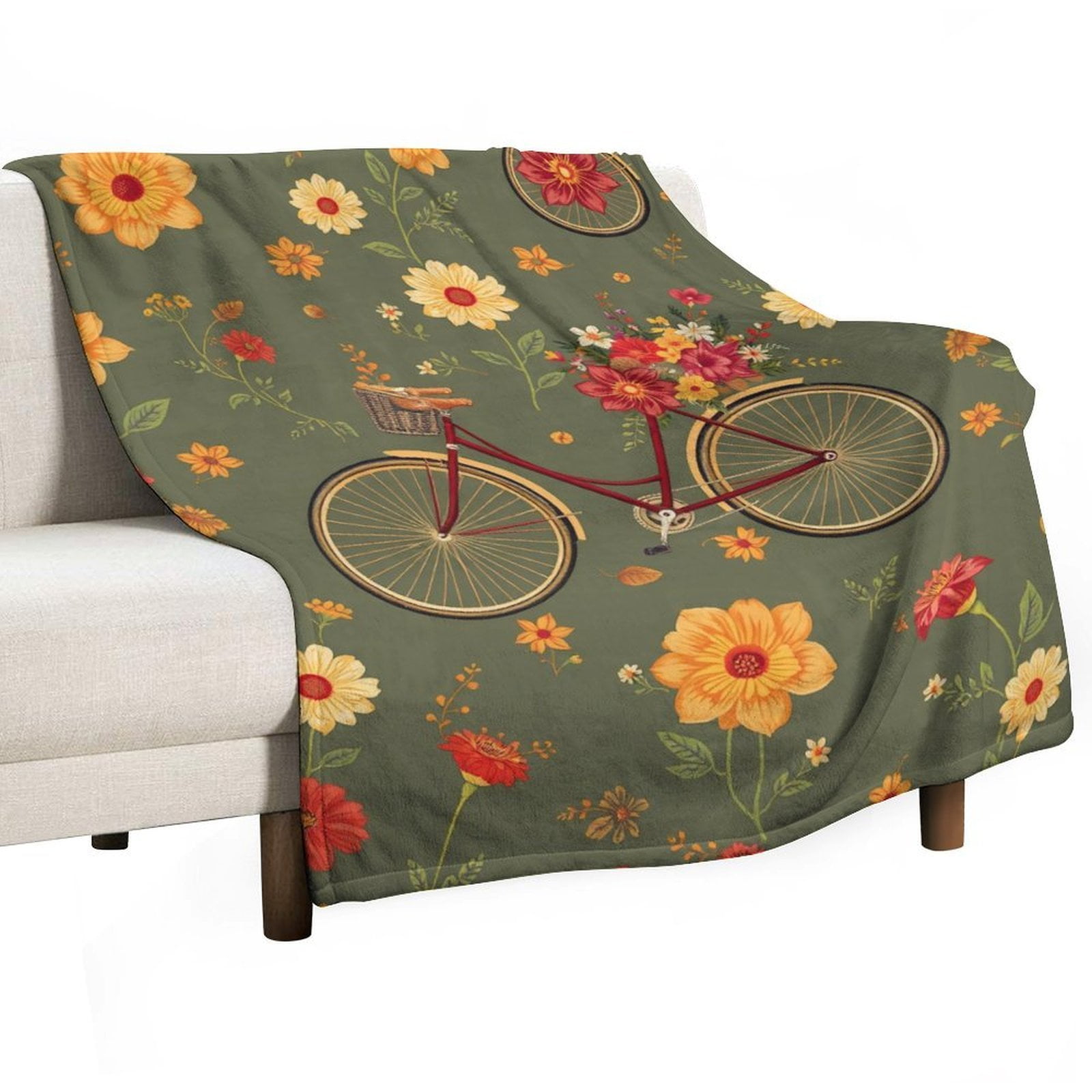 Floral Bicycle Pattern Soft Flannel Blanket for Beds Bedroom Sofa Picnic,Throw Blanket Cover ...