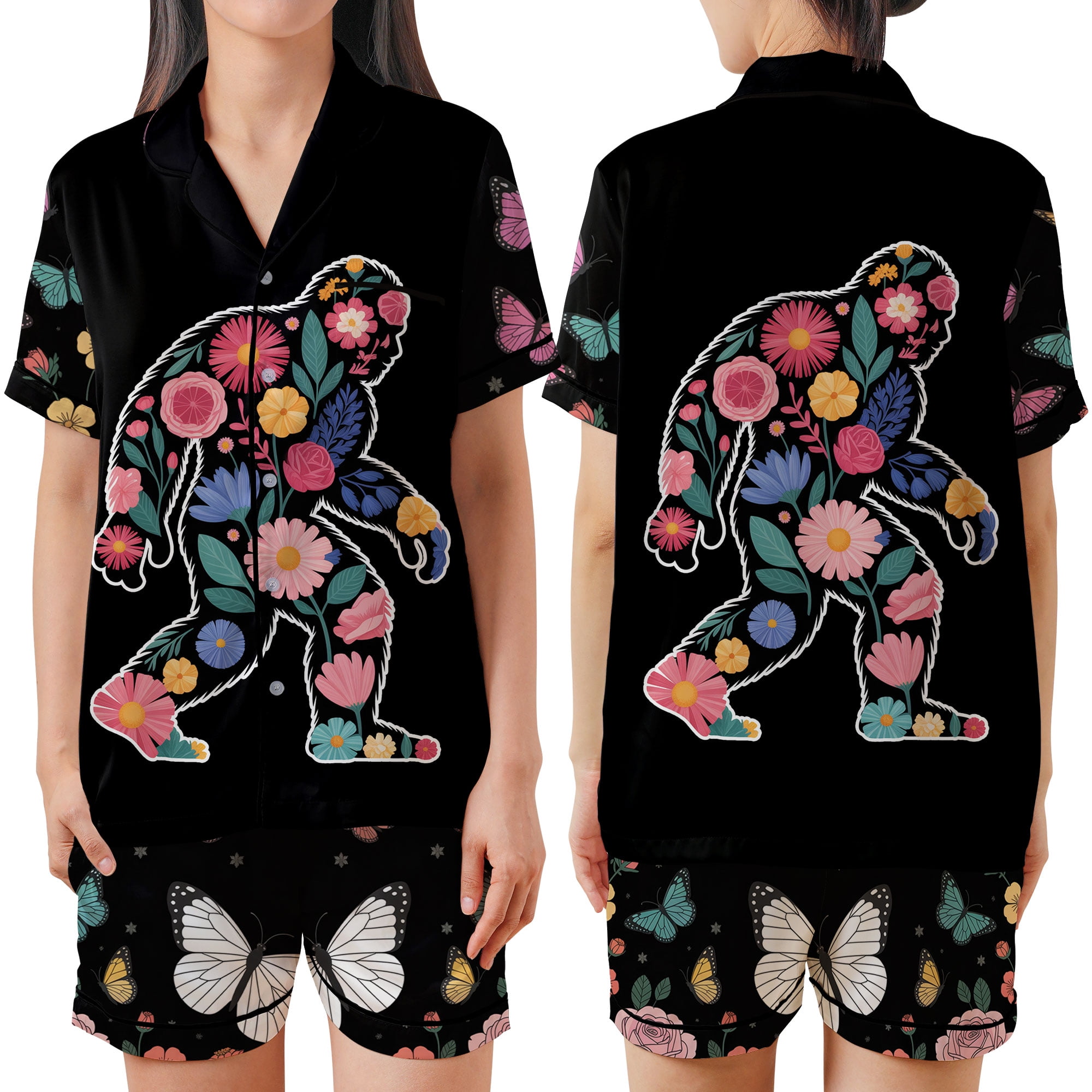 Floral Bigfoot Pajamas Set – Nature-Inspired Sleepwear for Mythical ...