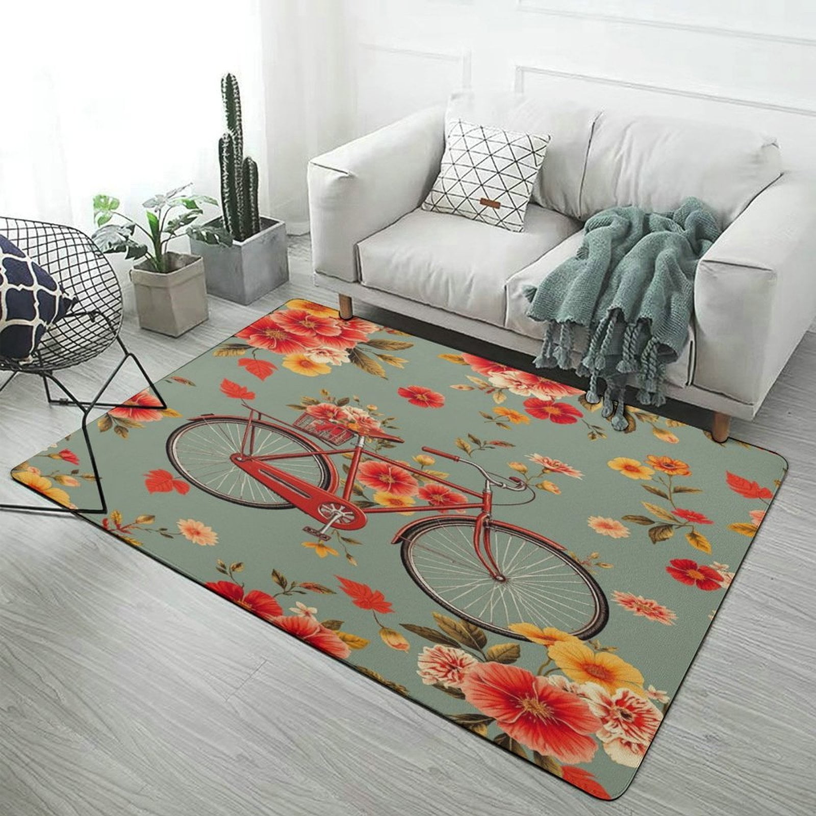 Floral Bike Pattern Carpet Large Size Living Room American Style Rugs ...