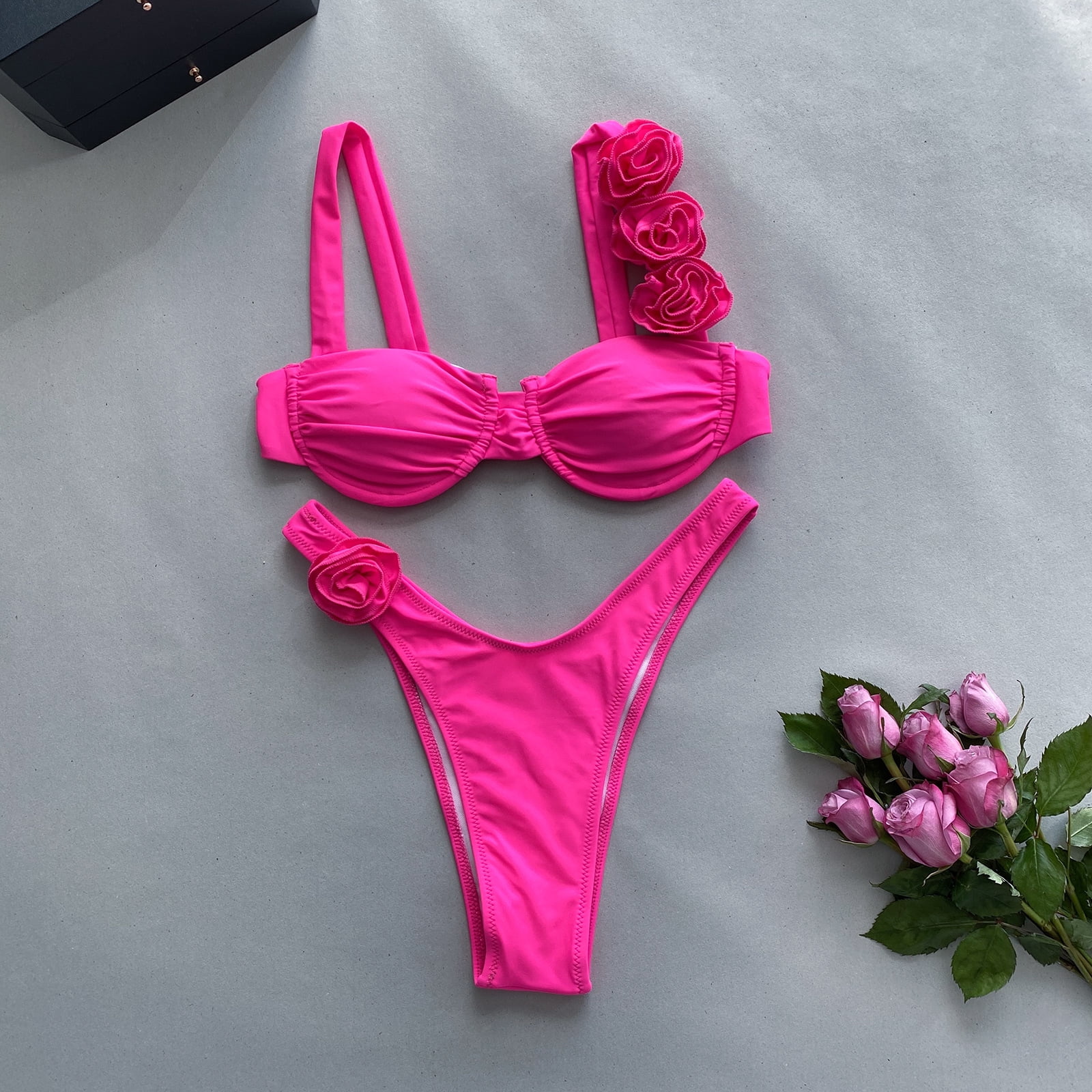 Floral Bikinis 2024 Sexy Women Swimsuit Female Swimwear Solid Thong