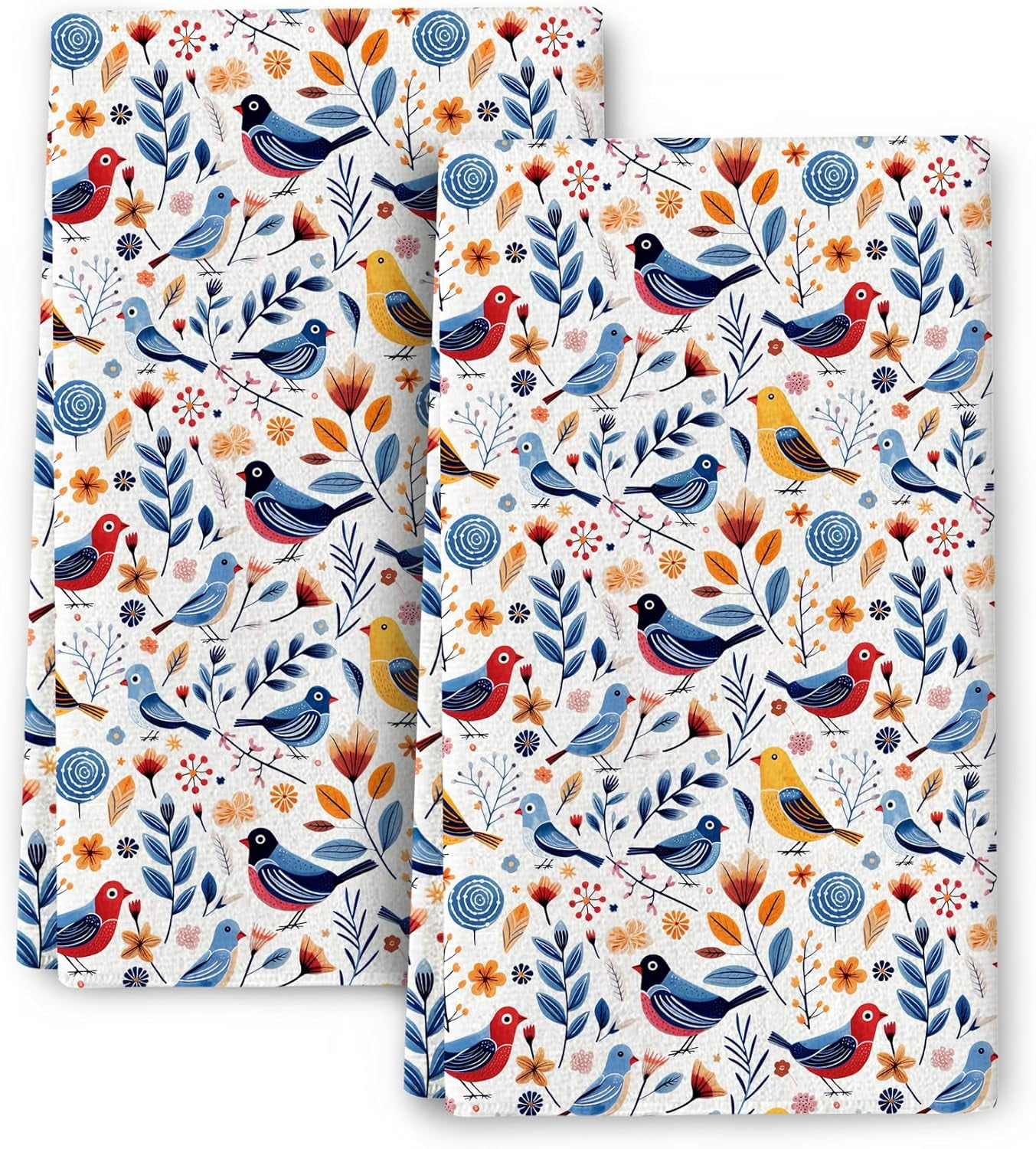 Floral Birds Kitchen Towels Decorative Set of 2 with Hanging Loop ...