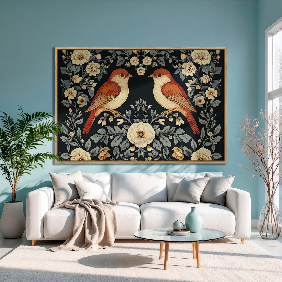 Floral Birds Poster: Vintage Style Wall Art, Unframed Poster Size 24x36 ...