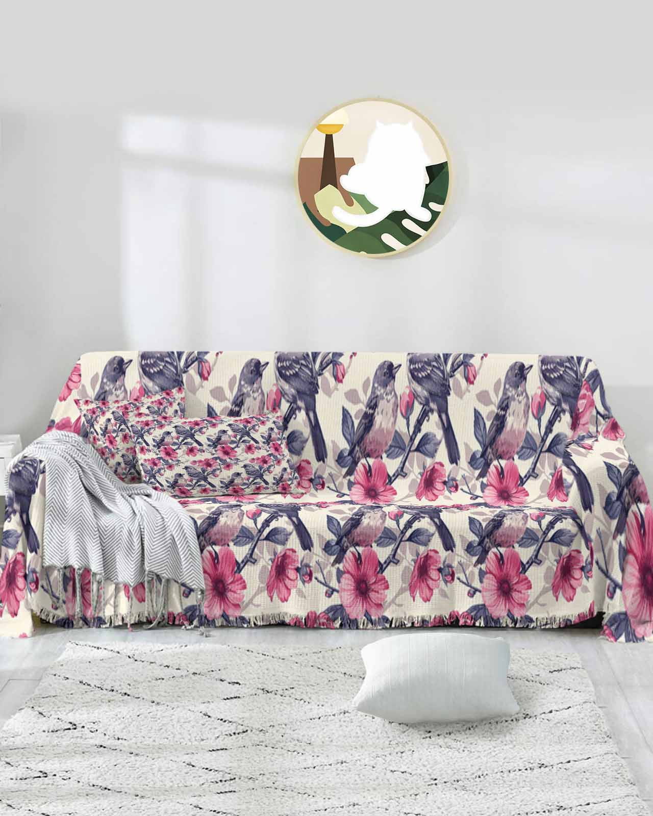 Floral Birds Sofa Covers for 3 Cushion,Washable Couch Cover for ...