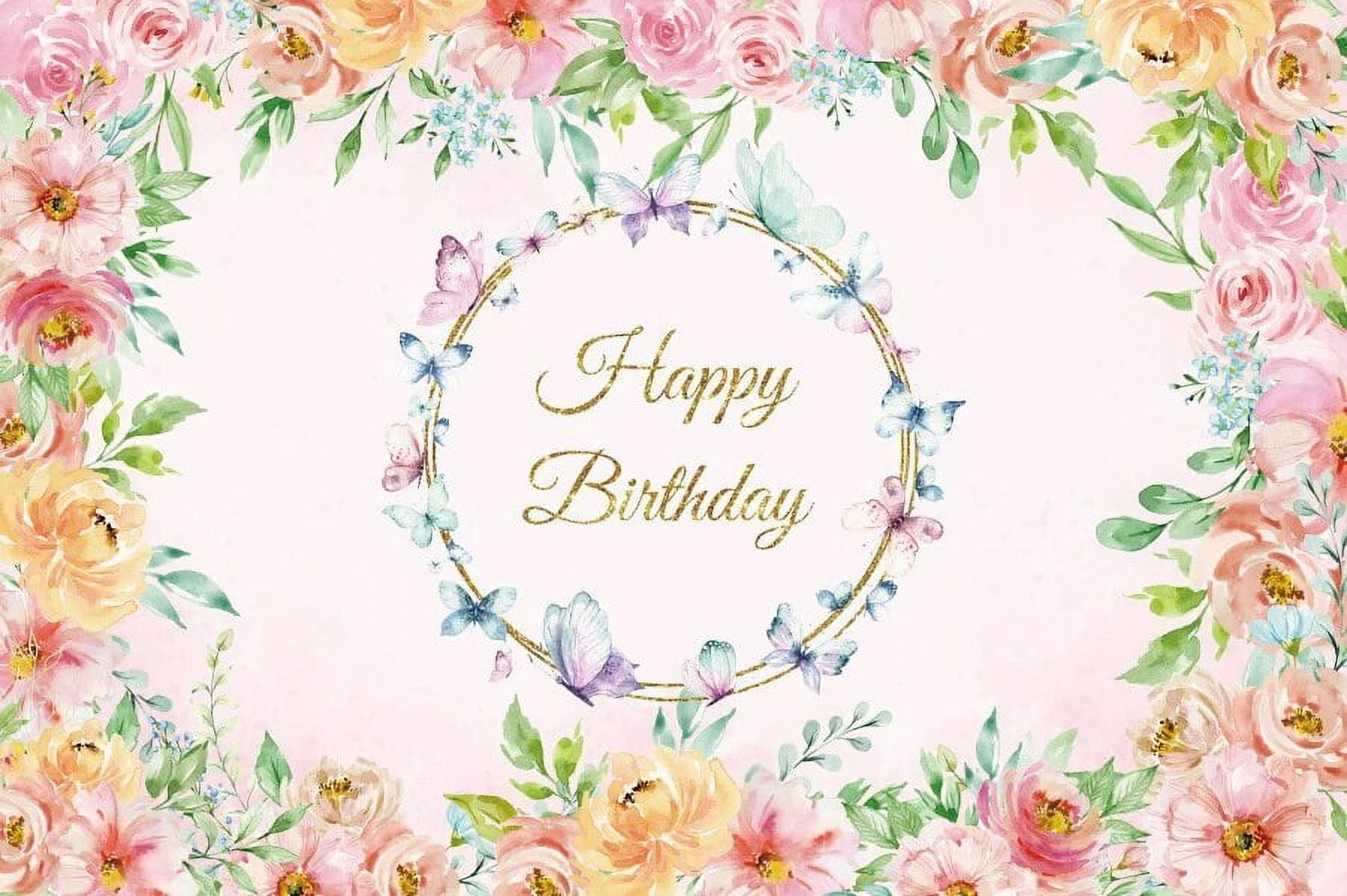 Floral Birthday Backdrop Gold Giltter Watercolor Flower Butterfly Girl ...