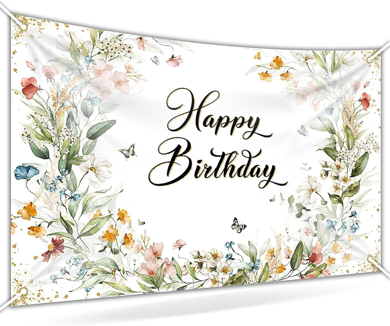 Floral Birthday Backdrop for Girls Spring Butterfly Happy Birthday ...