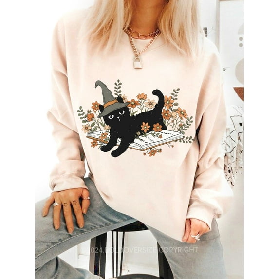 Floral Black Cat Books T-Shirt - Walmart.com