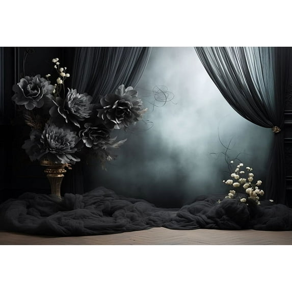 Floral Black Curtain Adult Birthday Wedding Maternity Art Portrait r ...