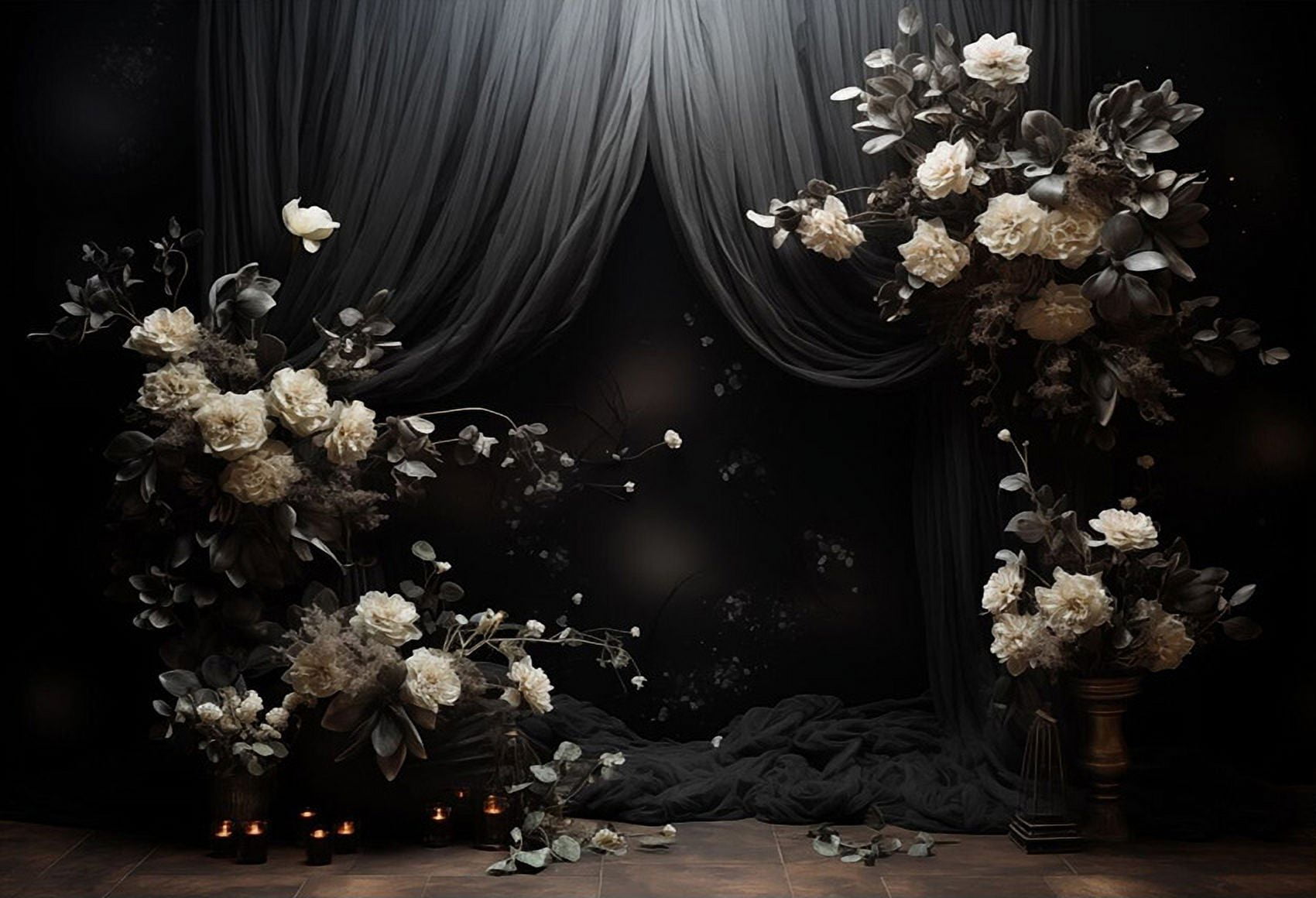 Floral Black Curtain Adult Birthday Wedding Maternity Art Portrait r ...