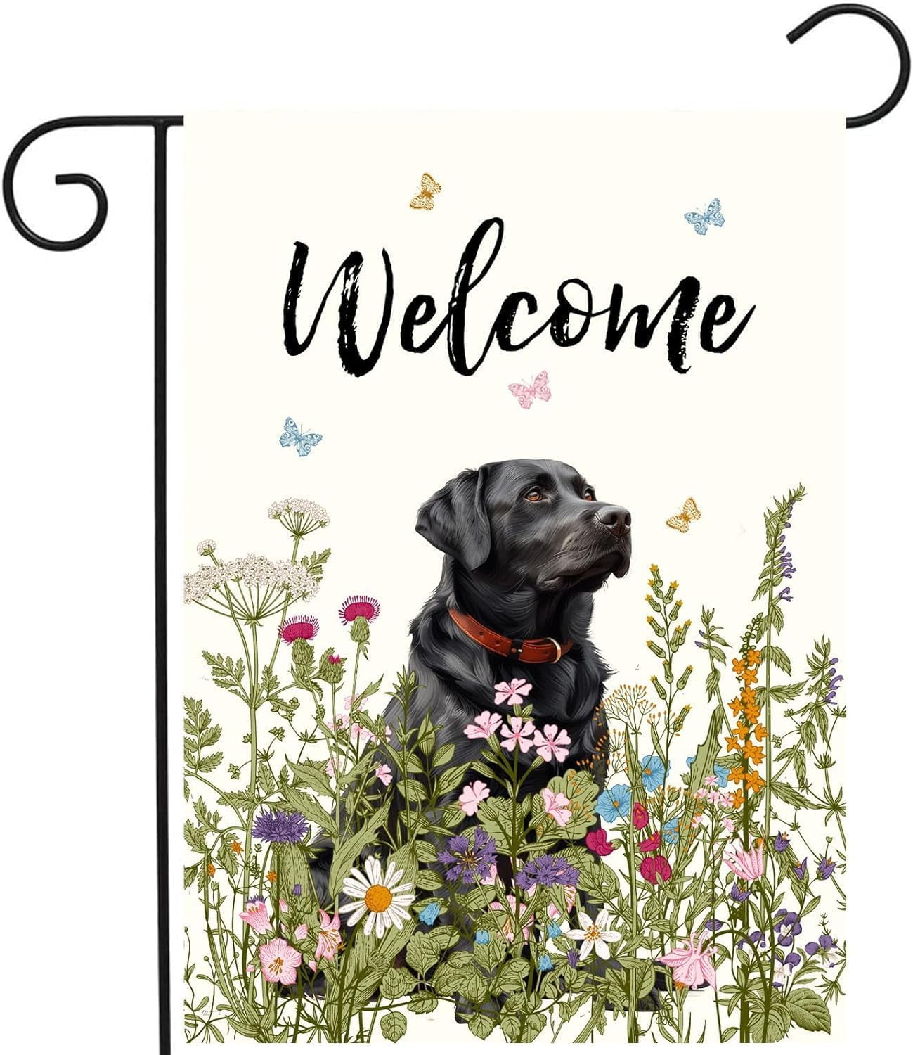 Floral Black Lab Garden Flag Spring Summer House Flags Double Sided ...