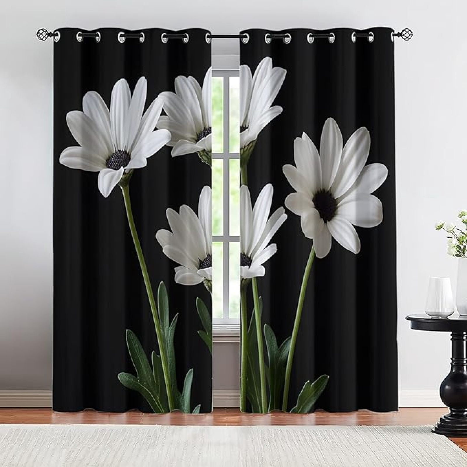 Floral Blackout Curtains For Girls Boys Home Decor, Black White Floral ...