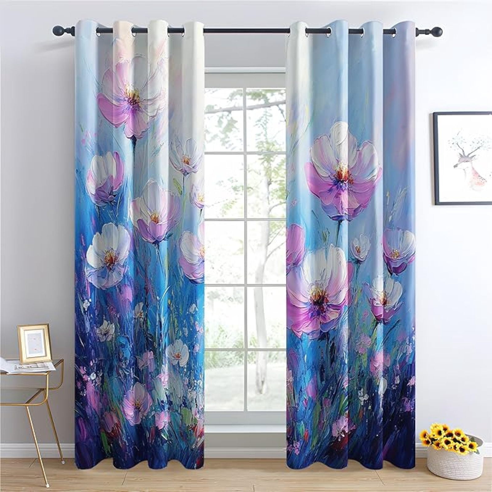 Floral Blackout Curtains For Living Room Bedroom, Thermal Insulated ...