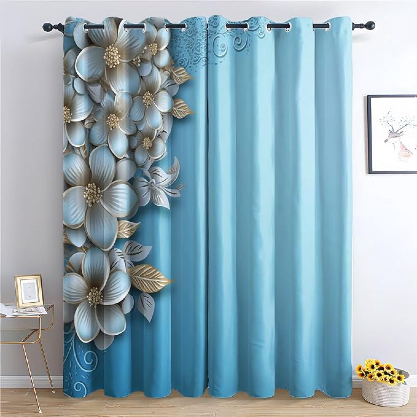 Floral Blackout Curtains For Living Room Bedroom, Thermal Insulated ...