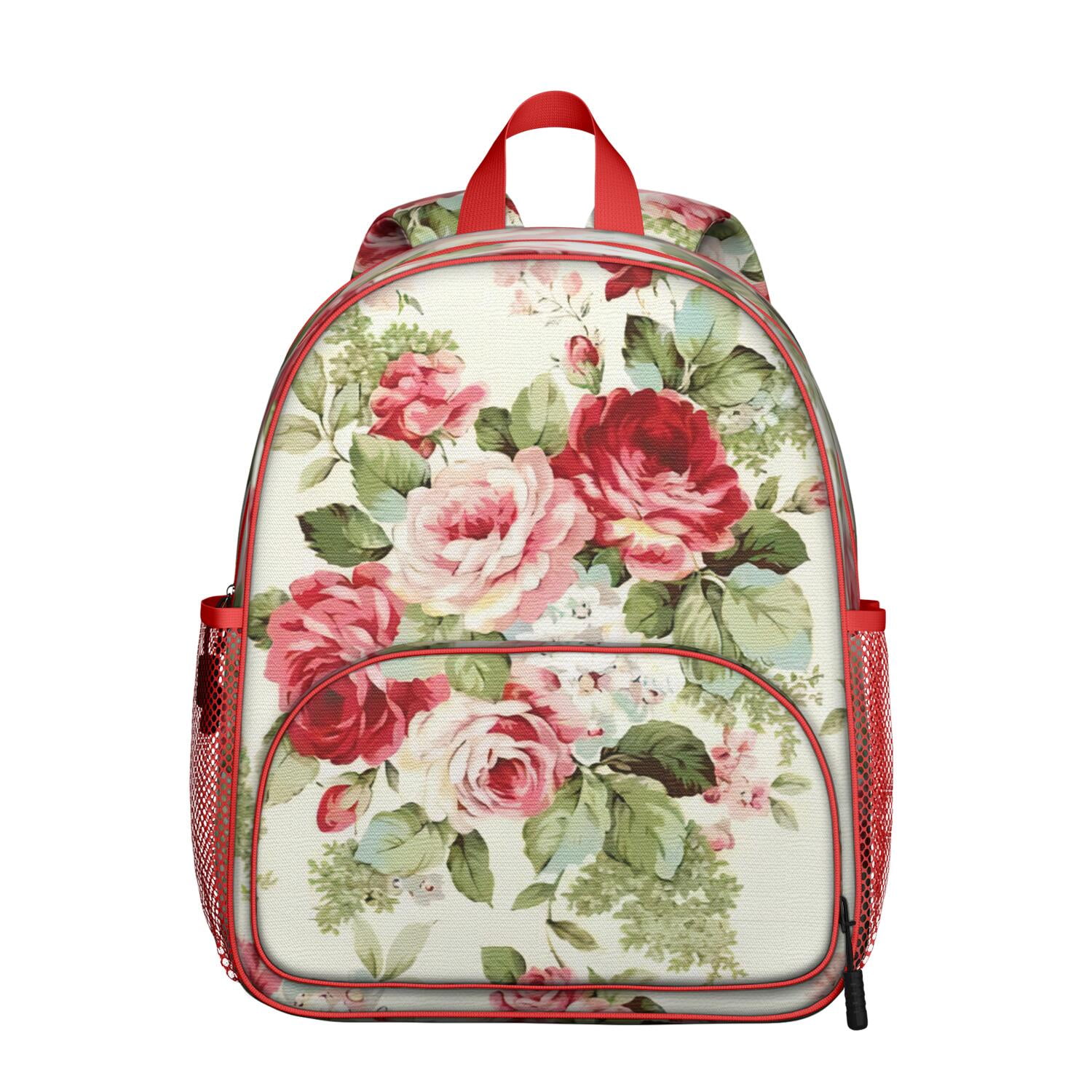 Floral Bloom Students Backpack - Romantic Rose and Peony Pattern with ...