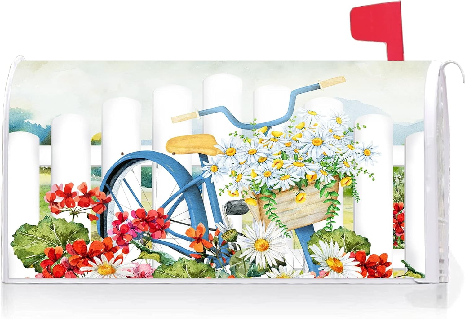 Floral Blooms Bicycle Fence Decoration Mailbox Cover with Magnetic ...