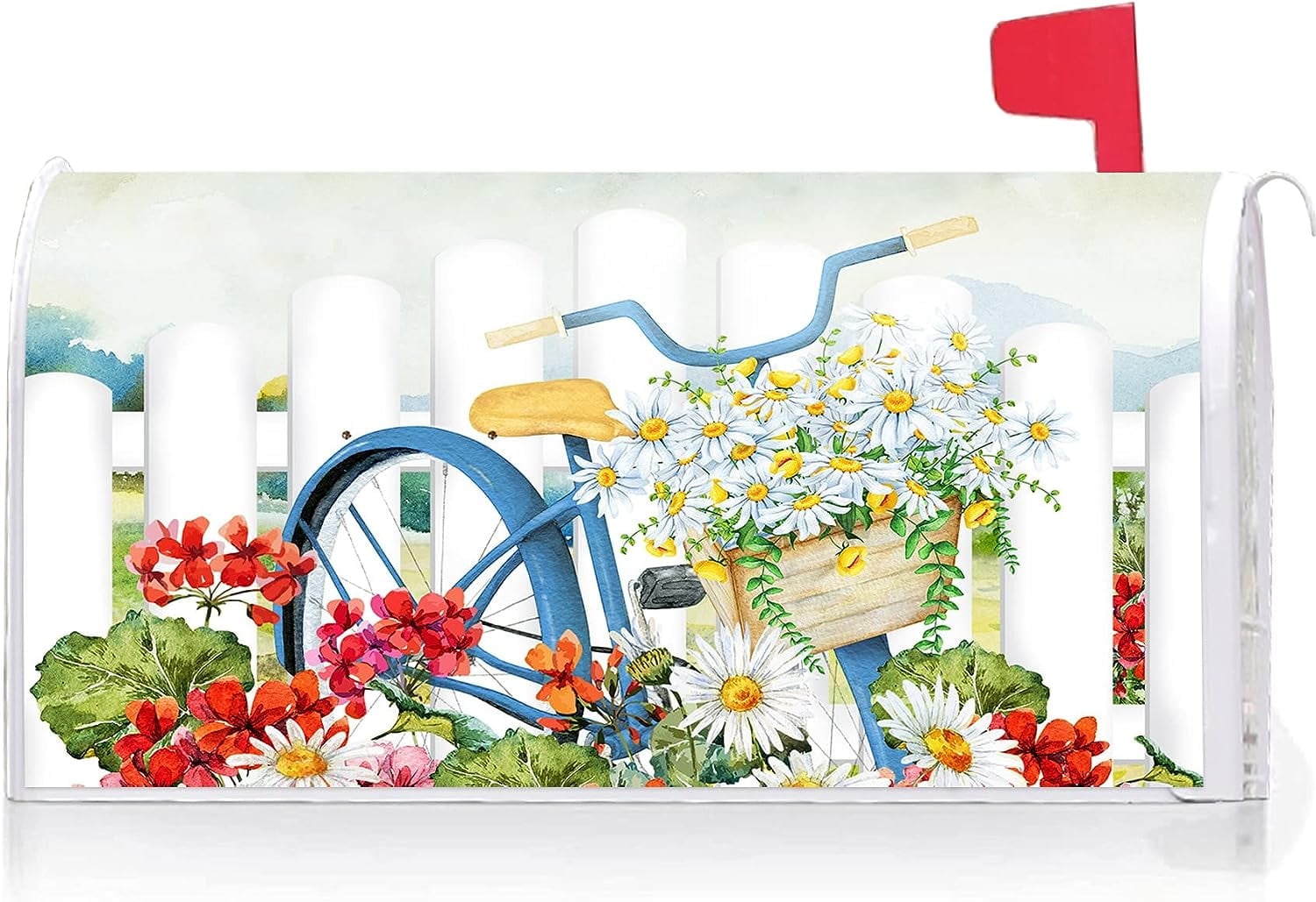 Floral Blooms Bicycle Fence Decoration Mailbox Cover with Magnetic ...