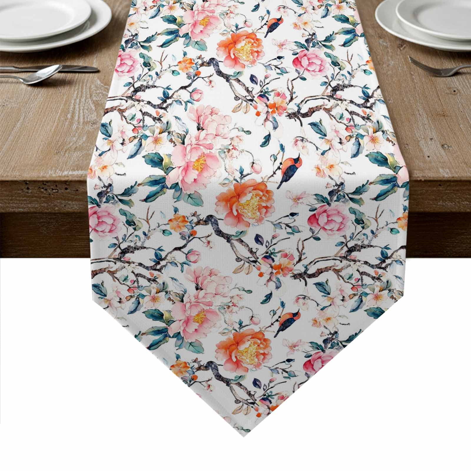 Floral Blossom Table Runner Linen Burlap Table Runner 72 Inches Long ...