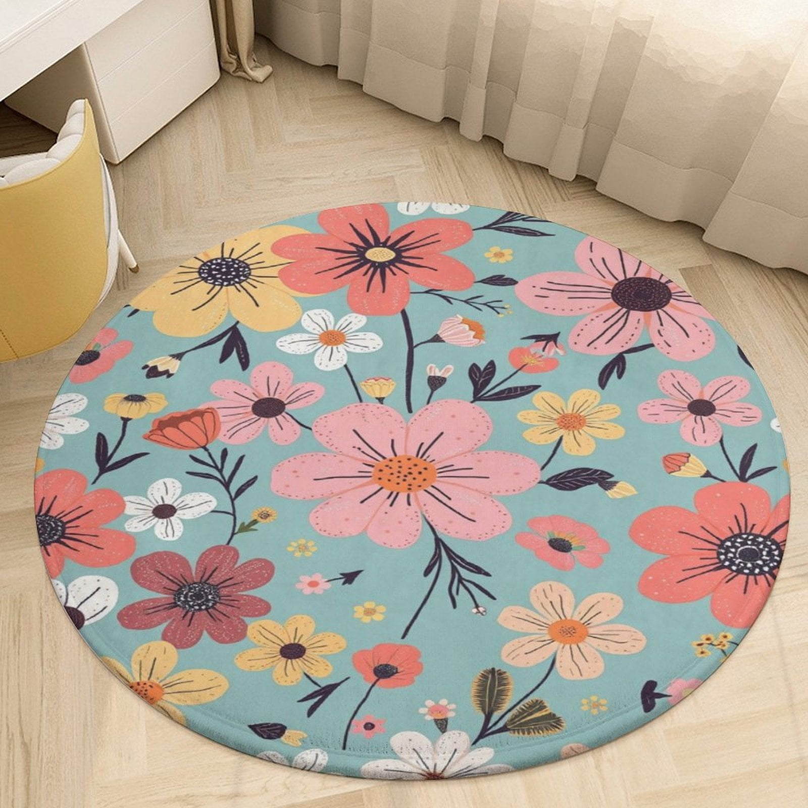 Floral Blue Background Pattern Round Carpets Modern Living Room Ration ...