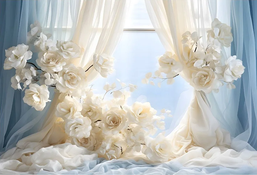 Floral Blue Curtain Flower Adult Birthday Wedding Maternity Portrait r ...