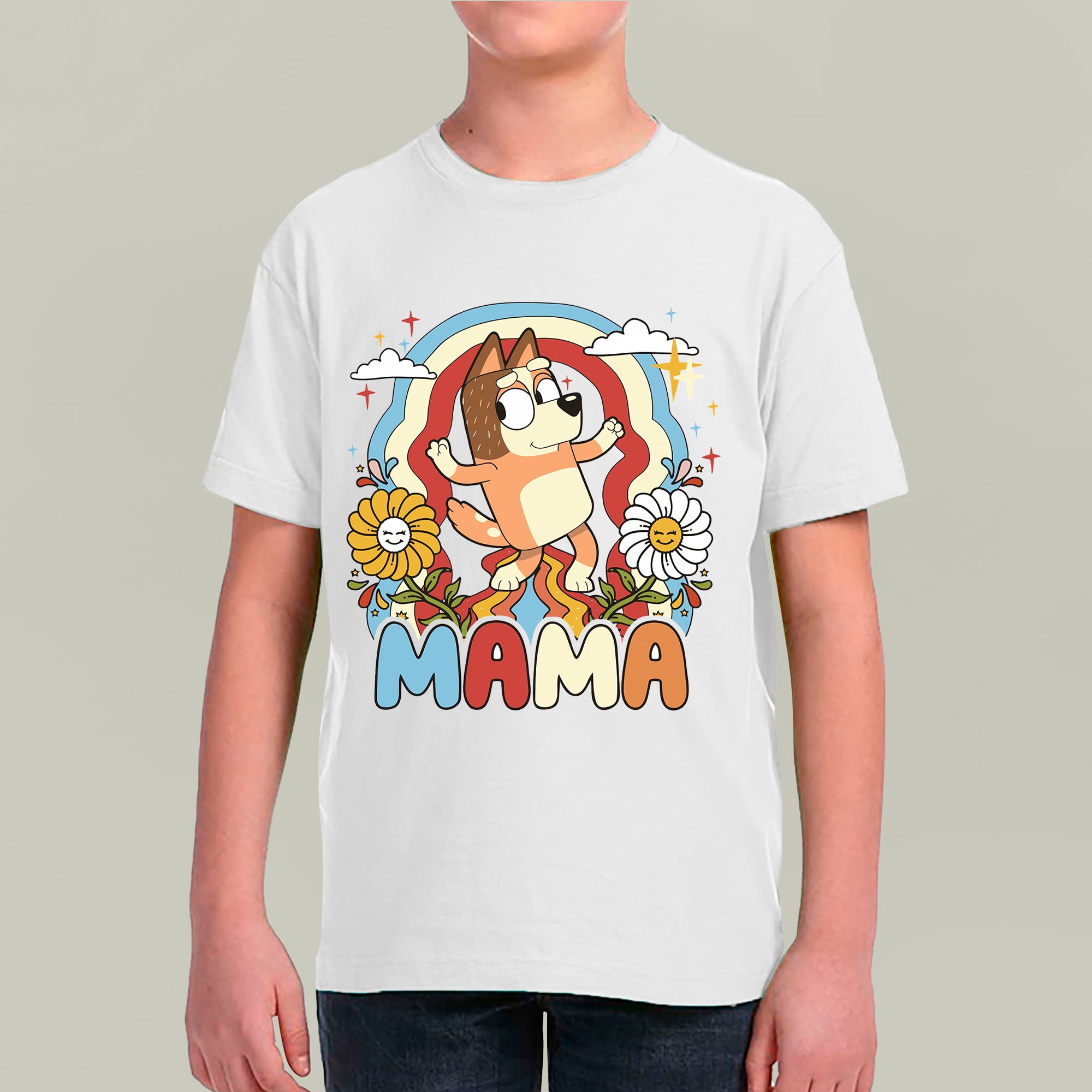 Floral Bluey Mama Chilli Heeler Mother’S Day Rainbow Shirt Kid Shirt ...