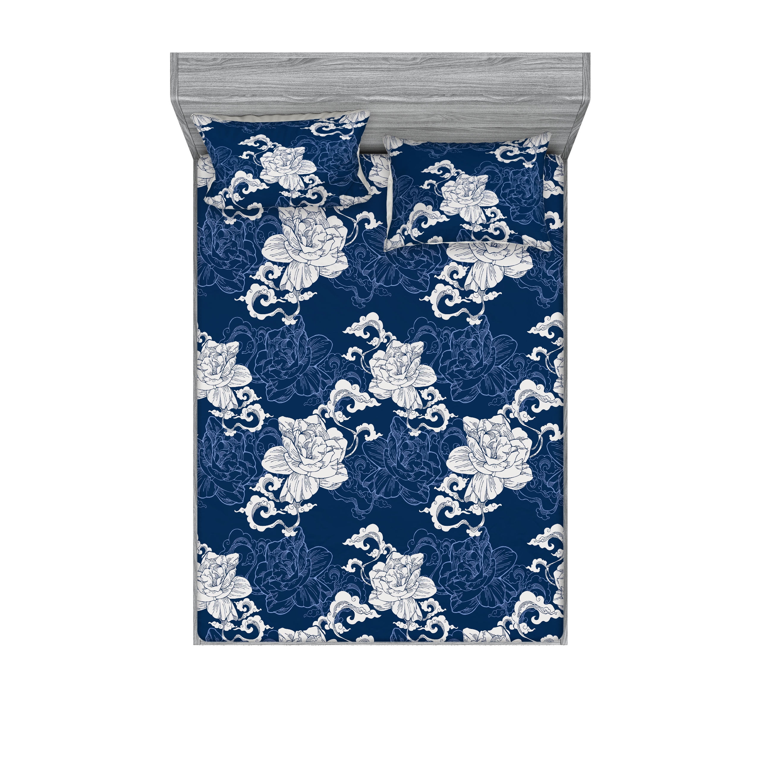 Floral Boho Fitted Sheet & Pillow Sham Set, Simple Design Modern ...