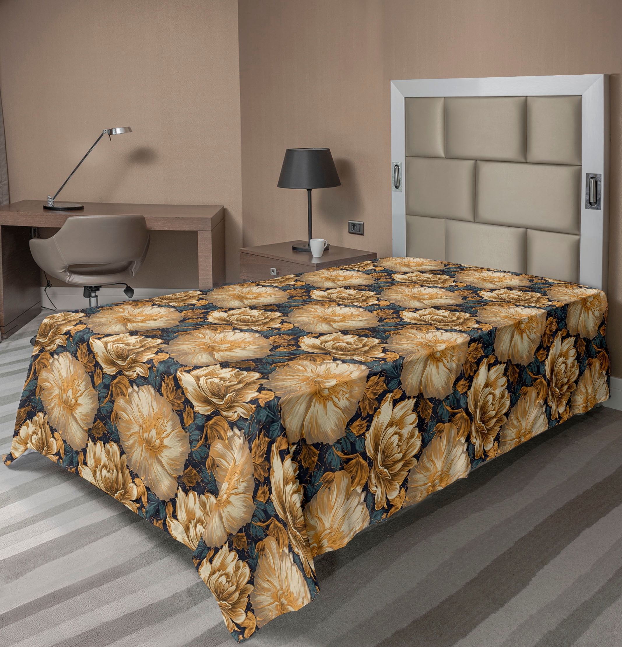 Ambesonne Floral Boho Flat Bedding Sheet Soft Top Sheet, Leafy Blooming ...