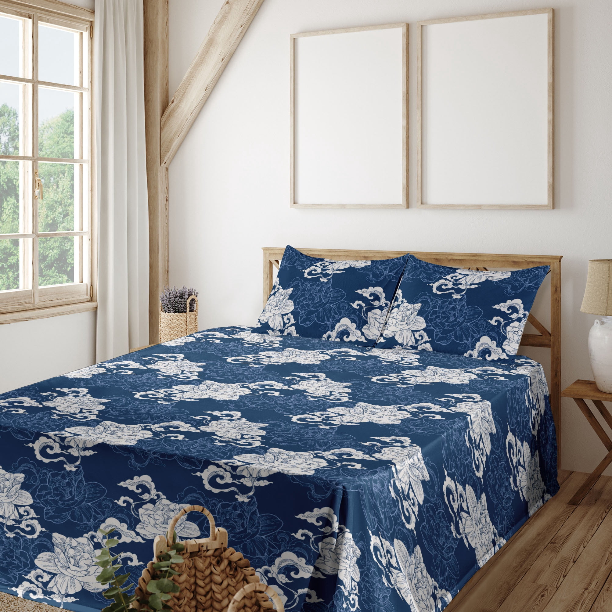 Floral Boho Sheet Set, Simple Design Modern Jasmine Flowers ...