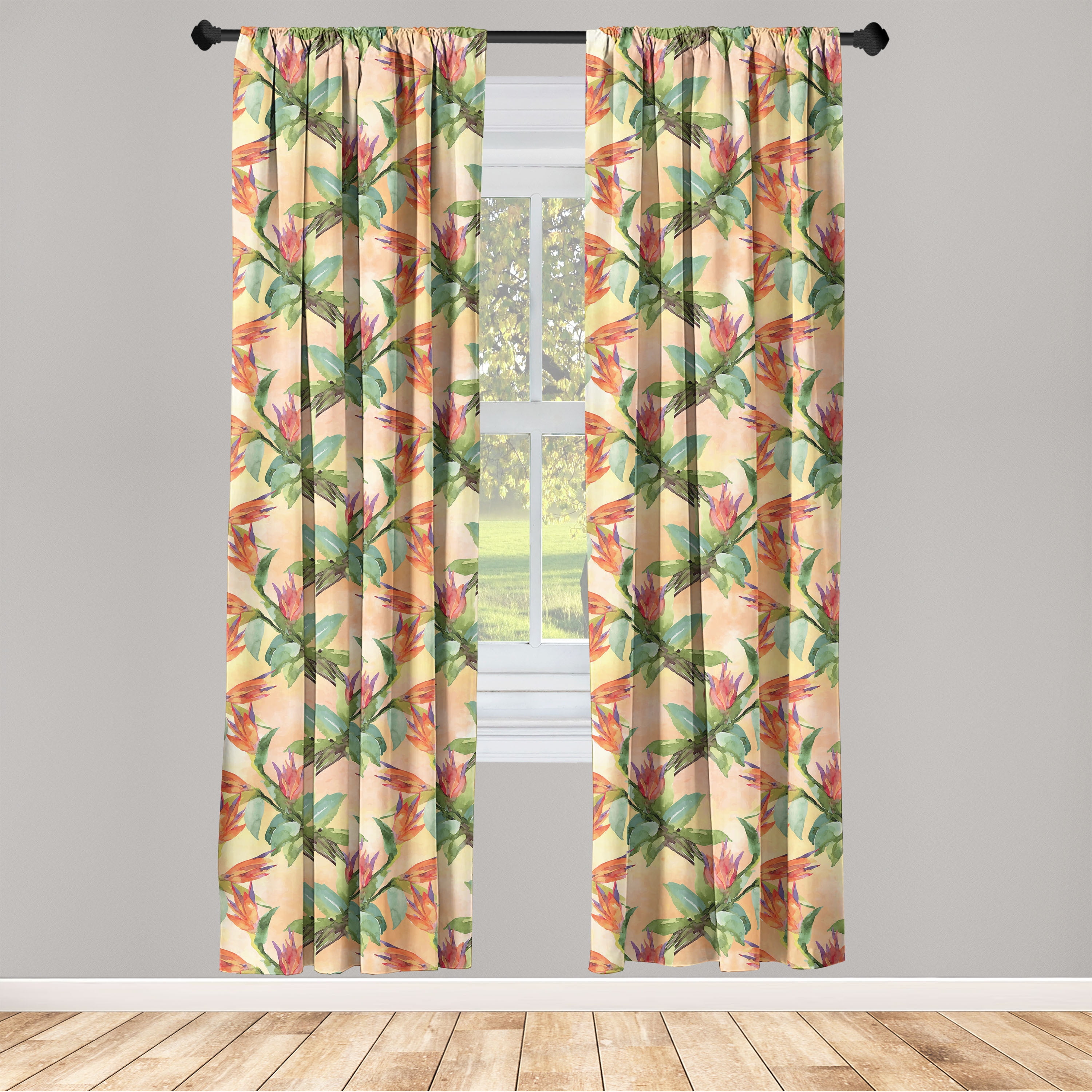 Floral Boho Window Curtains, Romantic Exotics Pattern with Flower and ...