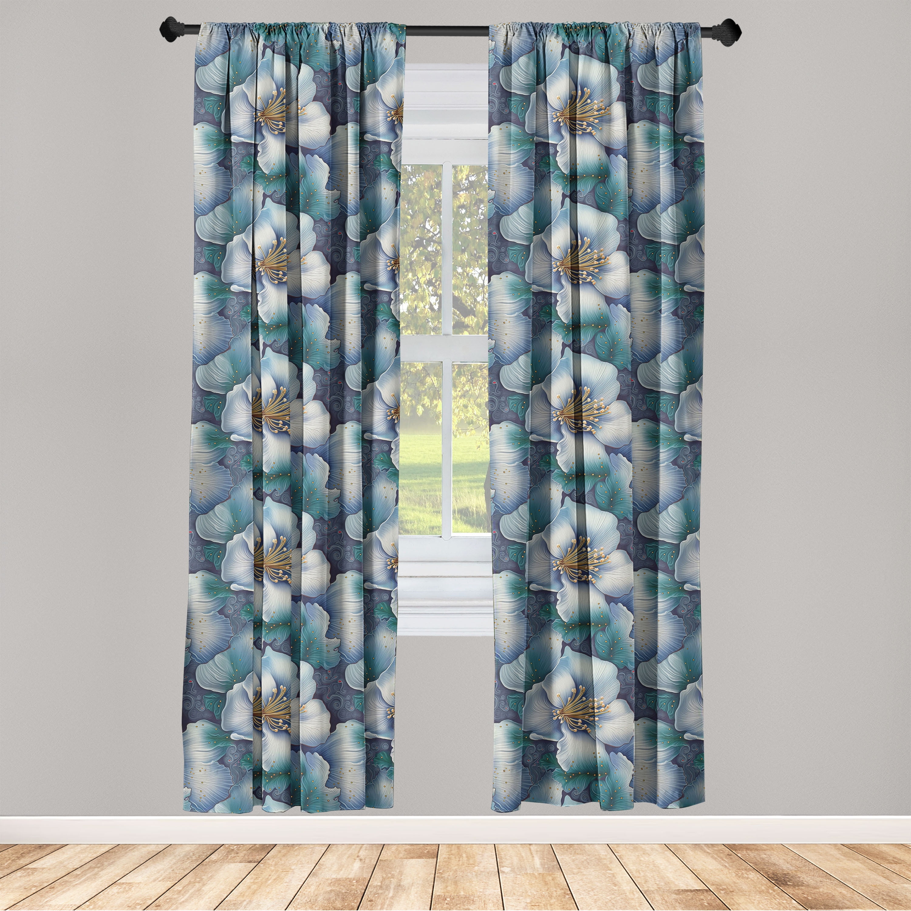 Floral Boho Window Curtains, Romantic Flowers Dreamy Soft Colors Petals ...