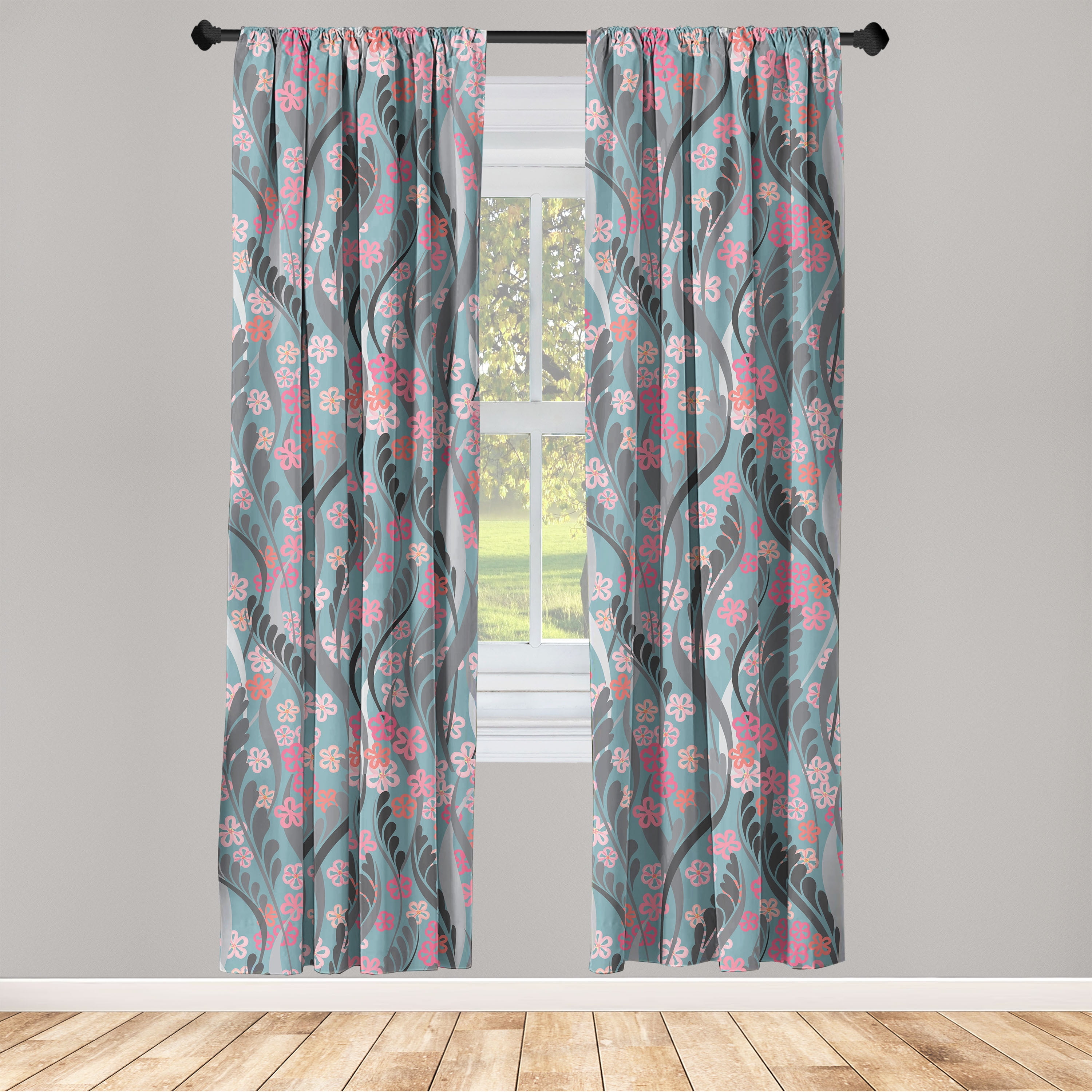Floral Boho Window Curtains, Simple Design Falling Blooms Flowers with ...