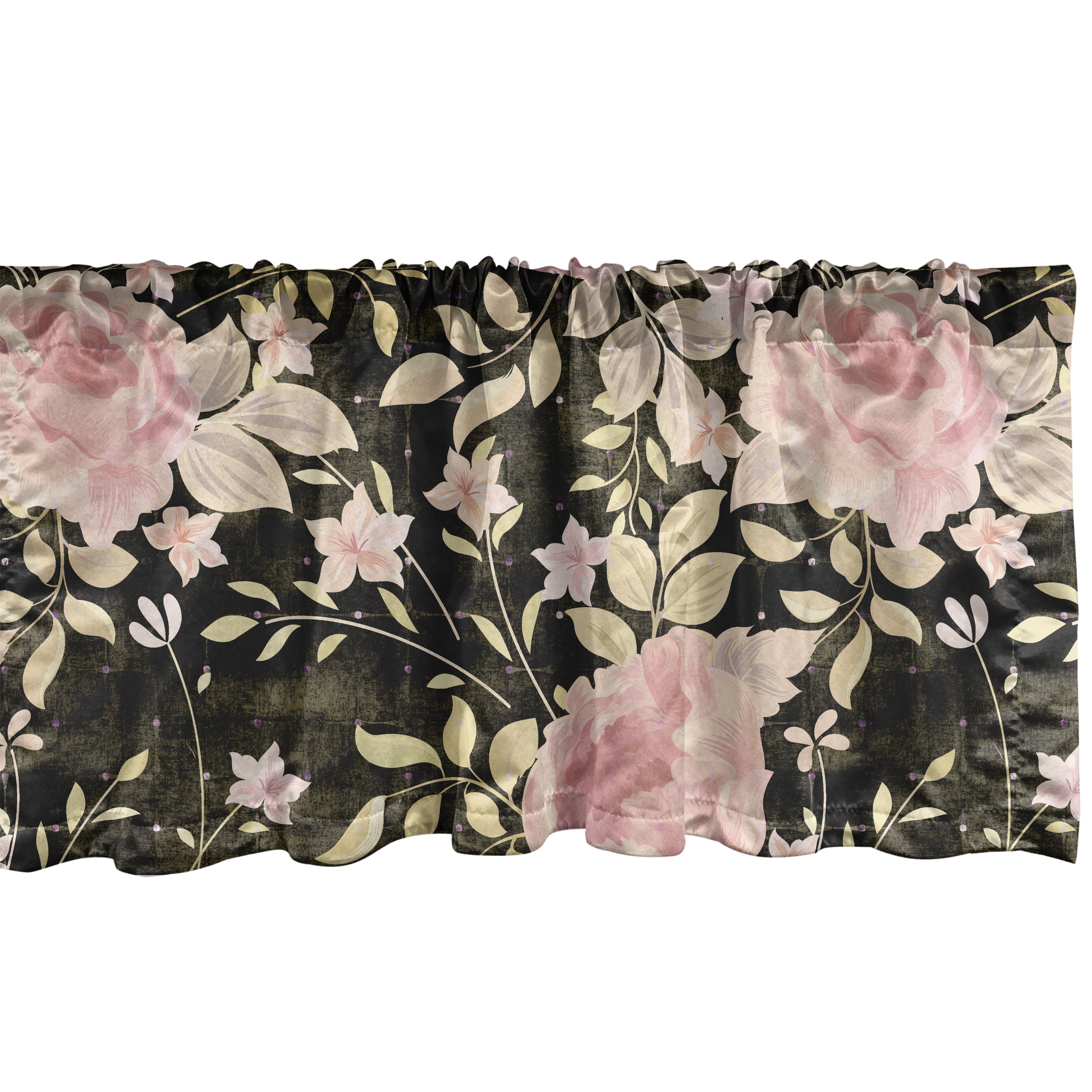 Floral Boho Window Valance, Dreamy Garden Scene Leafy Design Rose ...