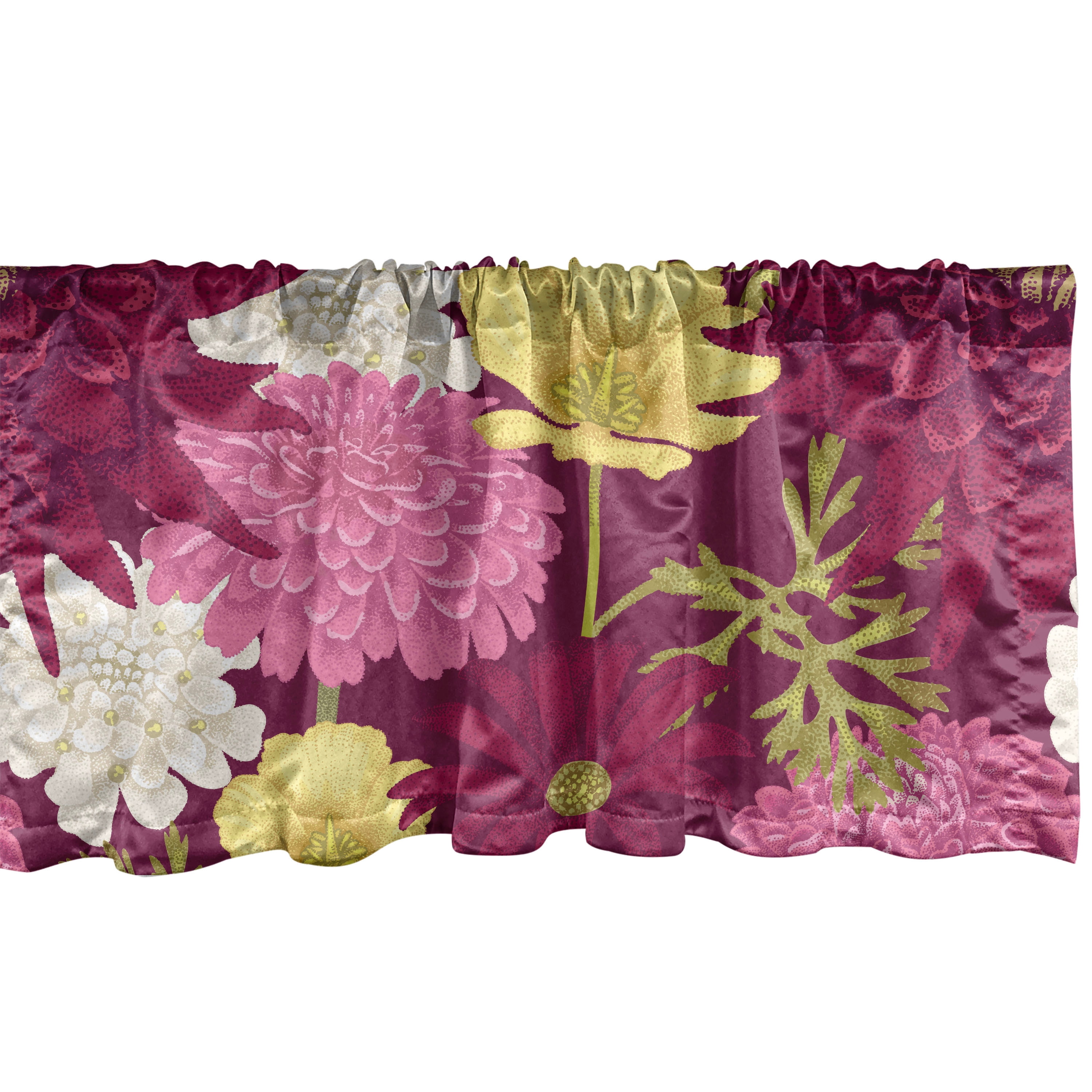 Floral Boho Window Valance, Eschscholzia Daisy and Dahlia Pattern with ...