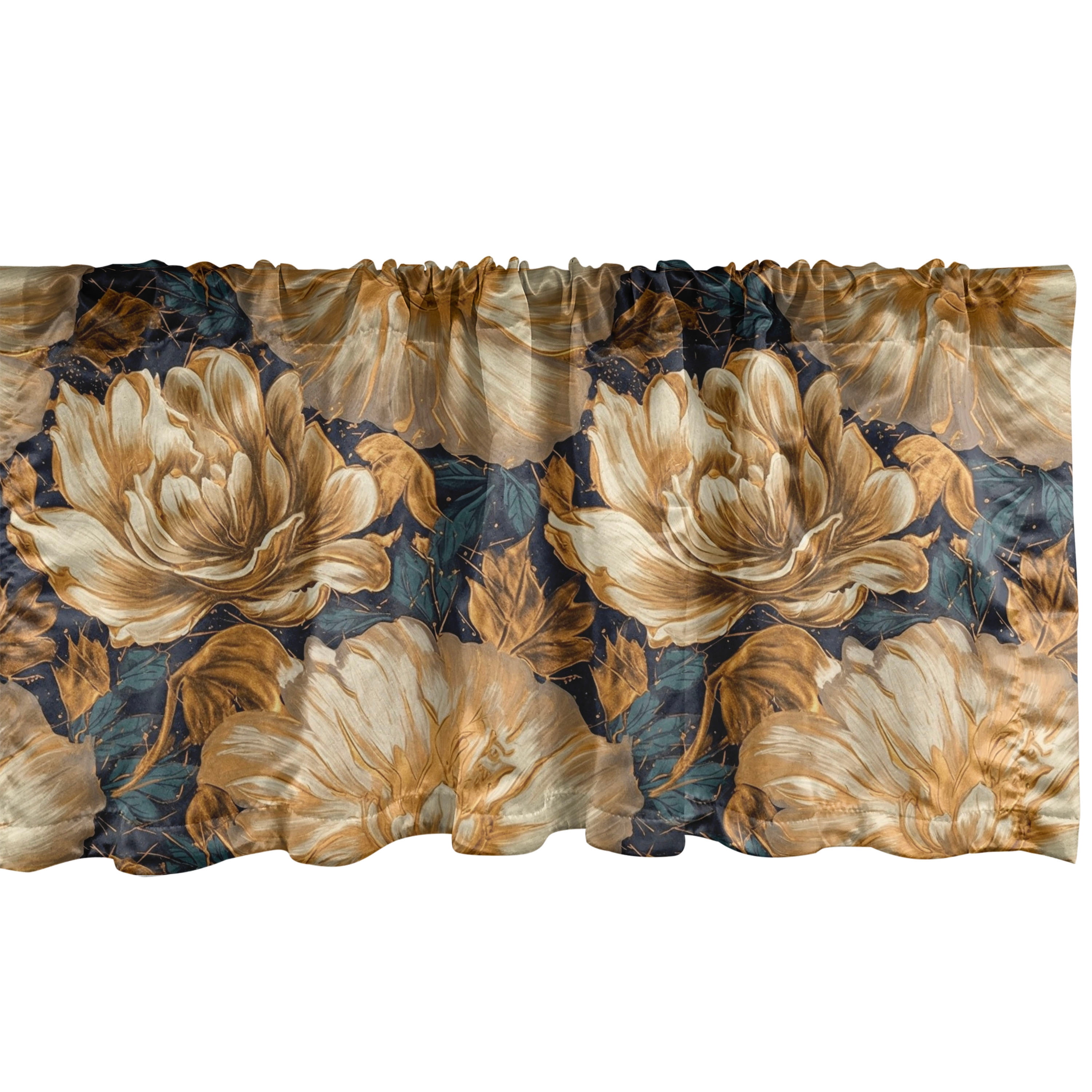Floral Boho Window Valance, Golden Tone Blooming Flowers and Neutral ...
