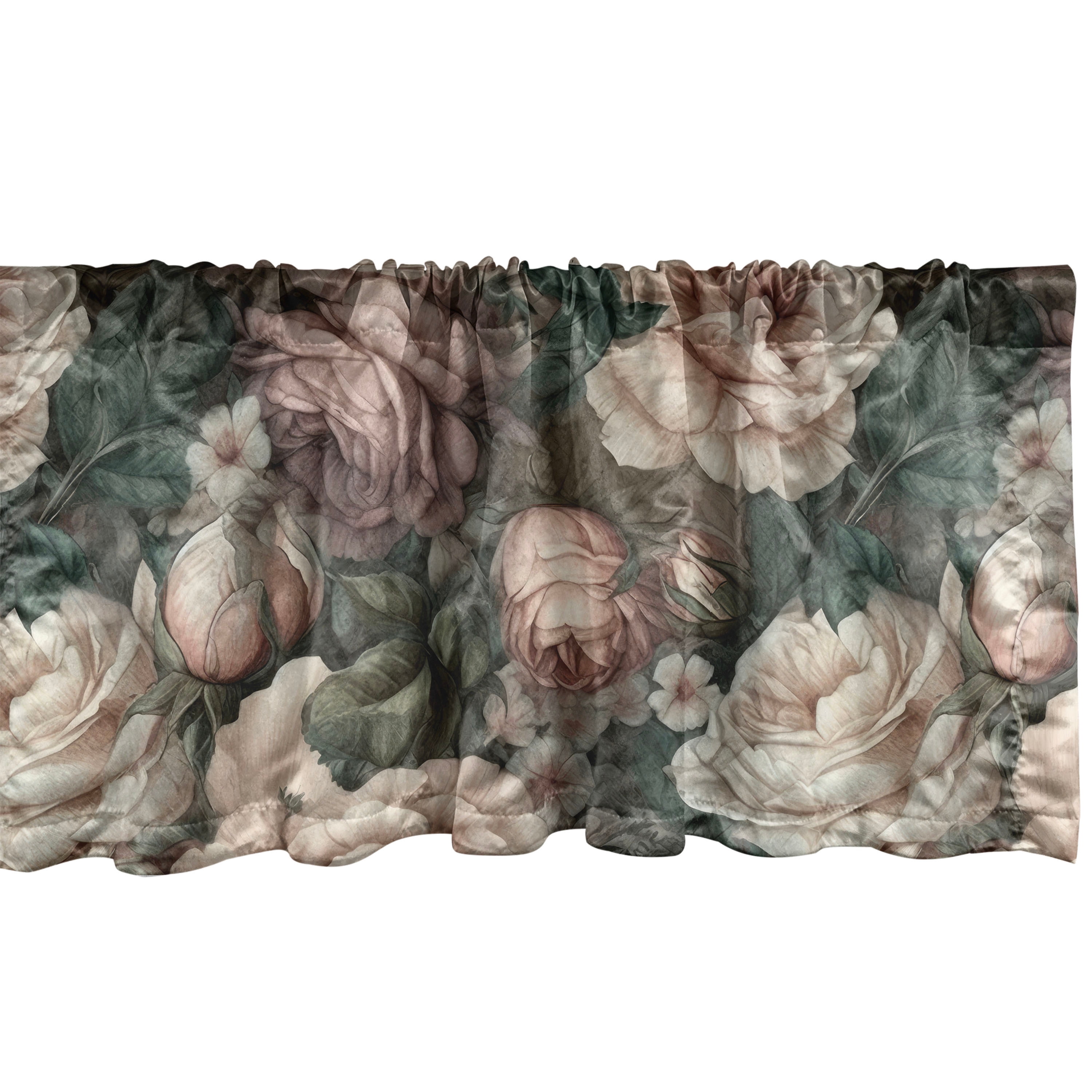 Floral Boho Window Valance, Melancholic Themed Garden Scene Flowers ...