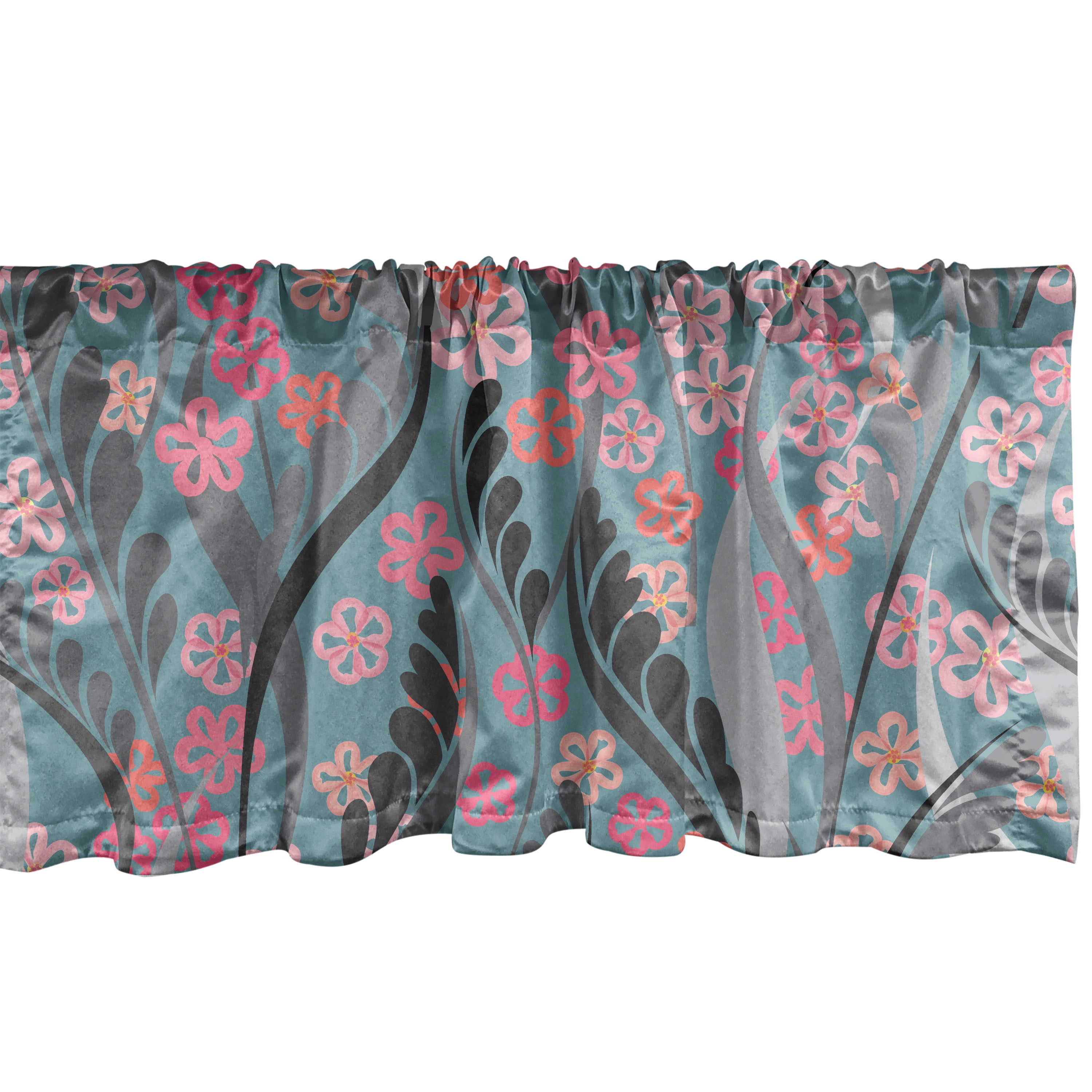 Floral Boho Window Valance, Simple Design Falling Blooms Flowers with ...