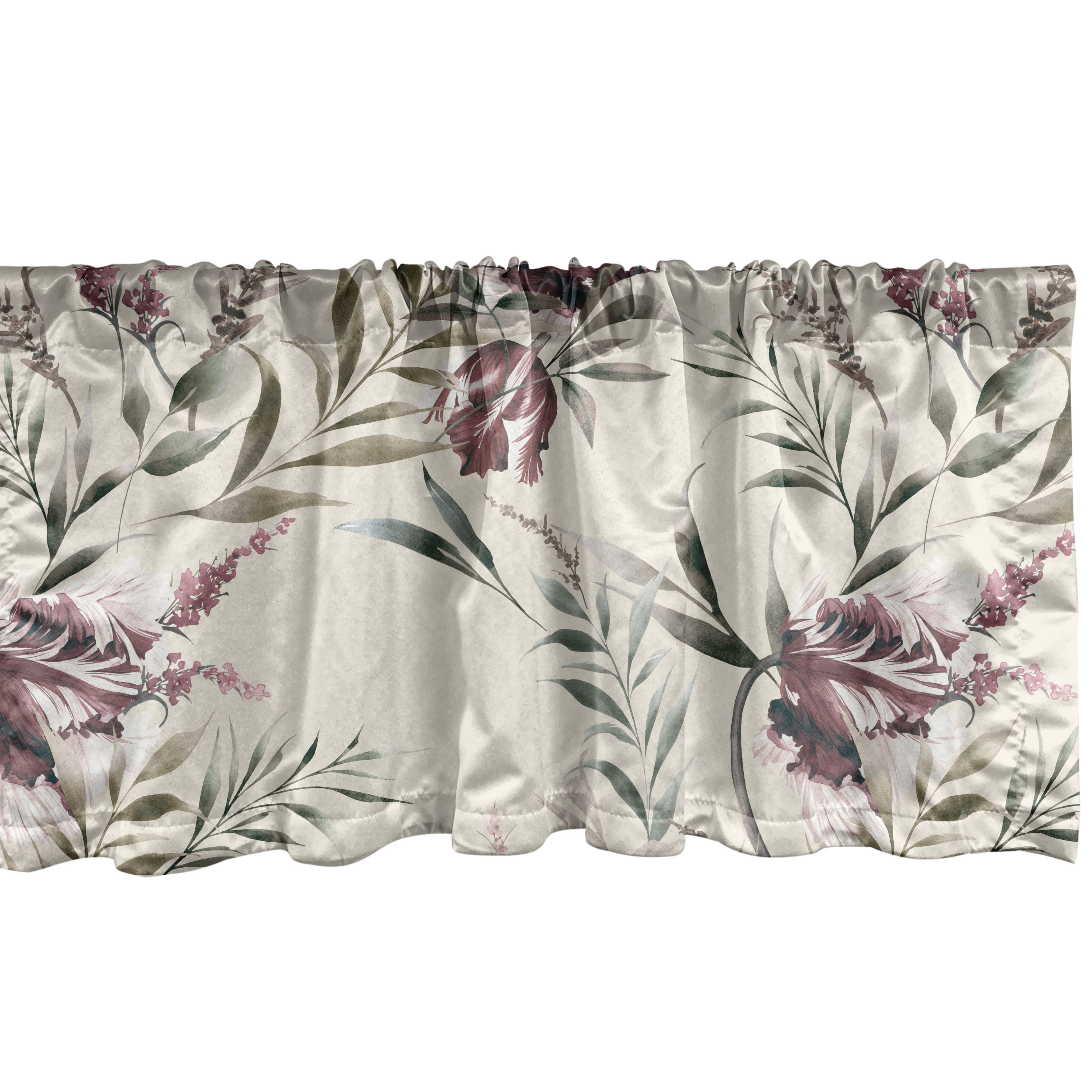 Floral Boho Window Valance, Vintage Color Palette Leaves Greenery with ...
