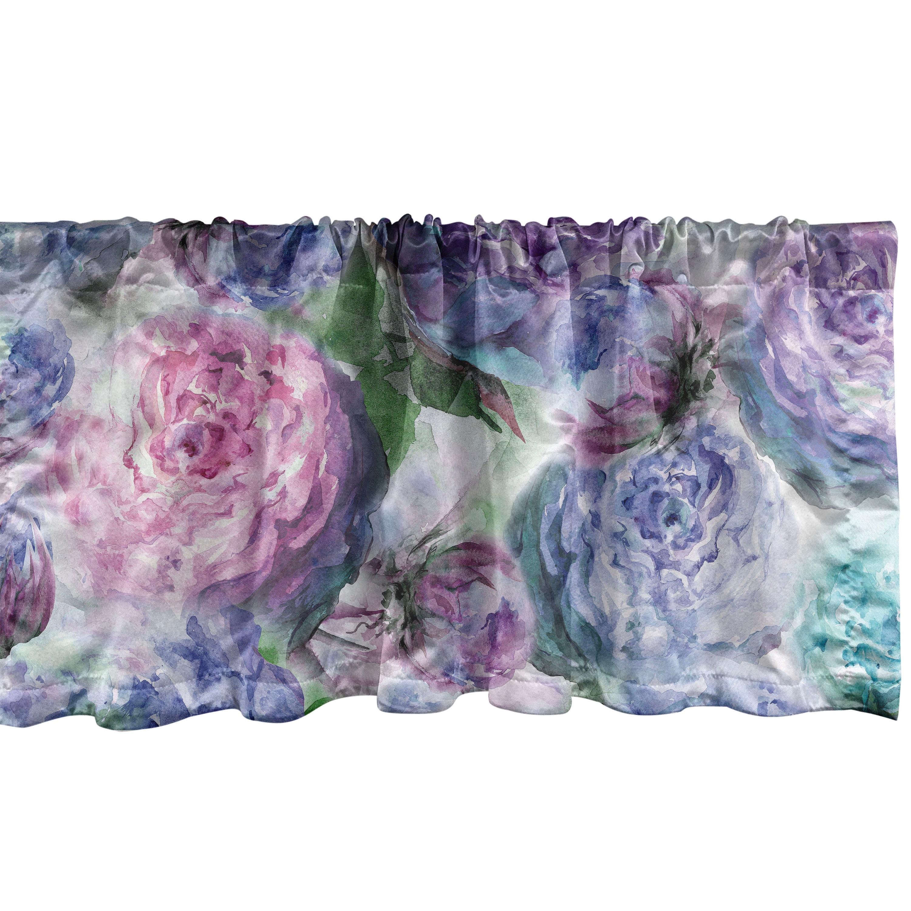 Floral Boho Window Valance, Watercolor Illustration of Blooming Flowers ...