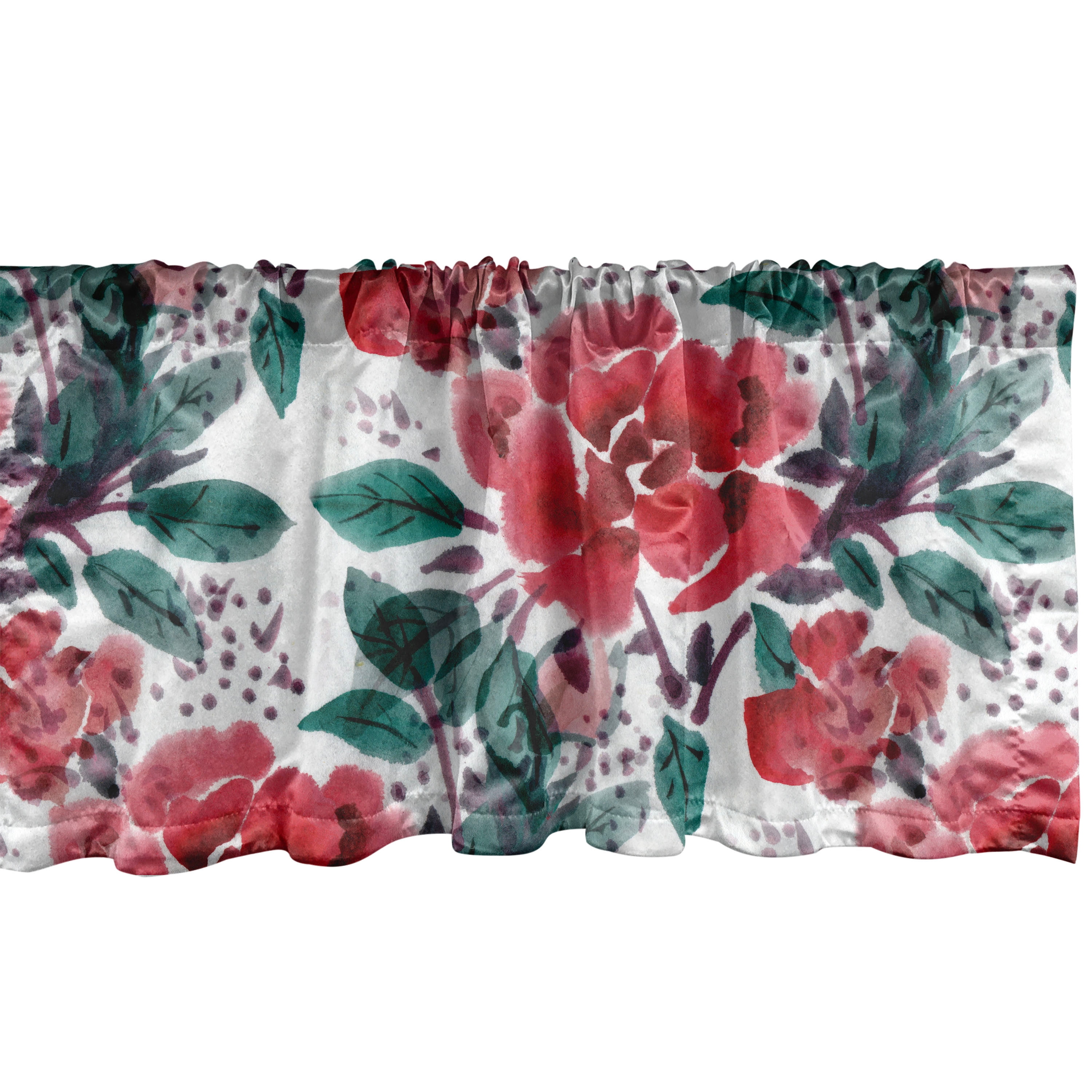 Floral Boho Window Valance, Watercolor Style Print of Greenery Leaves ...