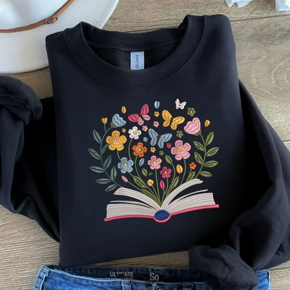 Floral Book Embroidery Design, Flower Book with Butterfly Embroidery ...