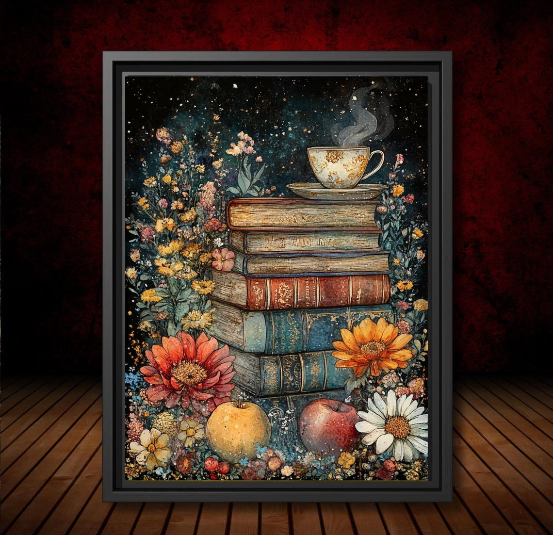 Floral For Book Lovers, Books Flowers And Coffee Still Life Poster ...