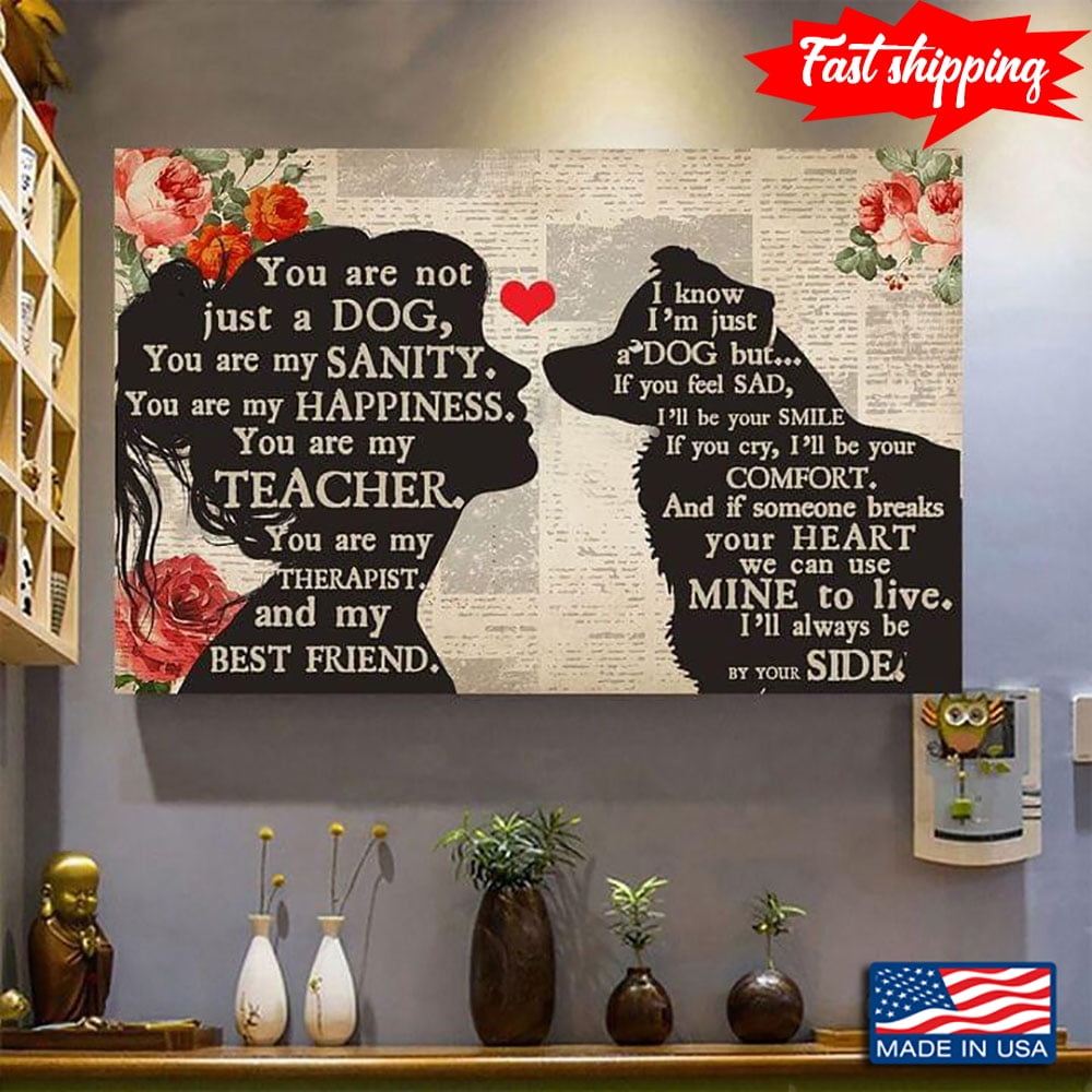 Floral Book Page Theme Girl & Border Collie Dog Silhouette With Heart ...