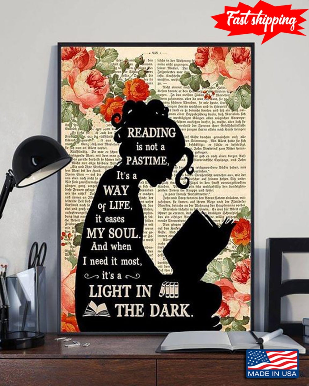 Floral Book Page Theme Girl Reading Book Silhouette Reading Is Not A ...