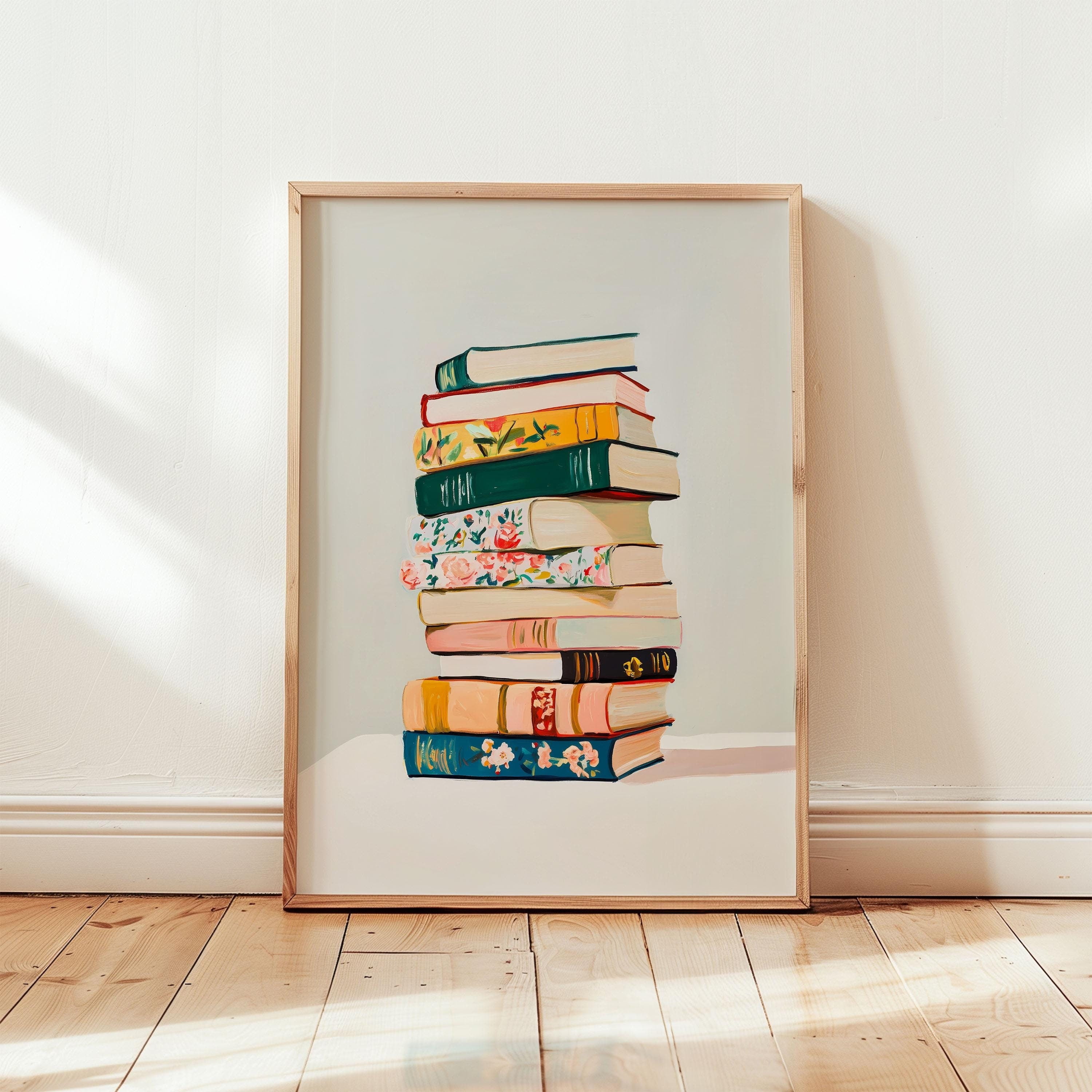Floral Book Stack Art Print: Vintage Bookish Decor (Unframed) - Walmart.com