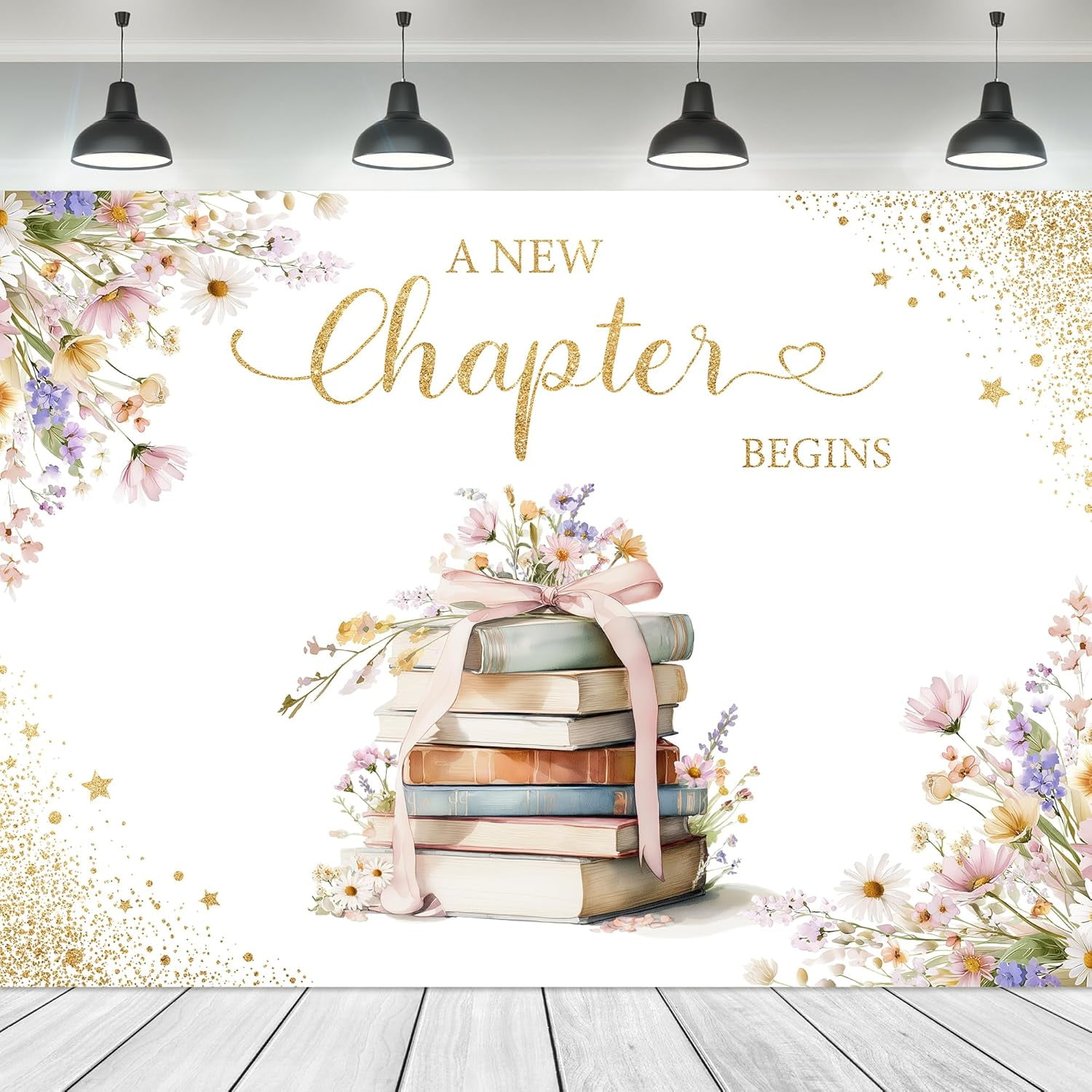 Floral Books Bridal Shower Backdrop A New Chapter Begins Photography ...